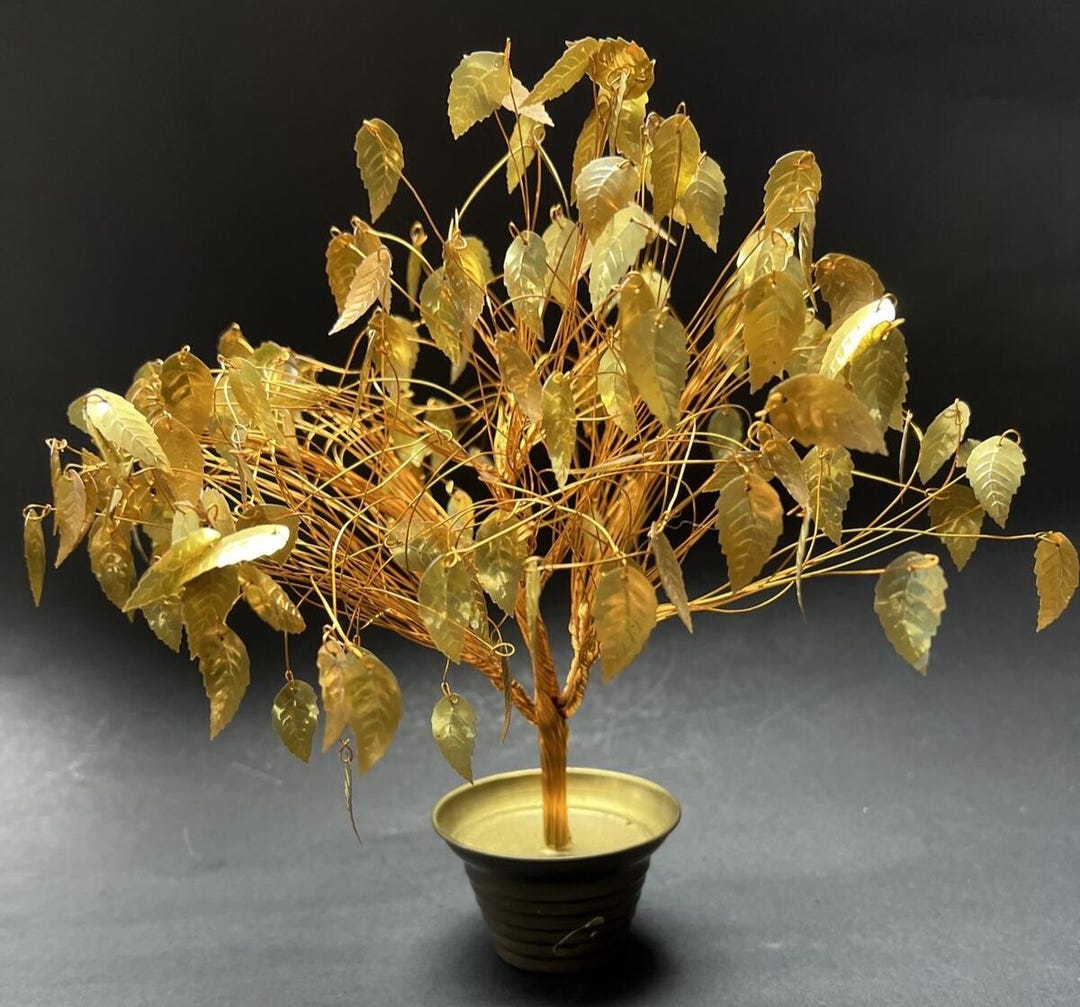 Vtg Dream Tree Twisted Wire Brass Golden Leaves Luck Prosperity Pot ...