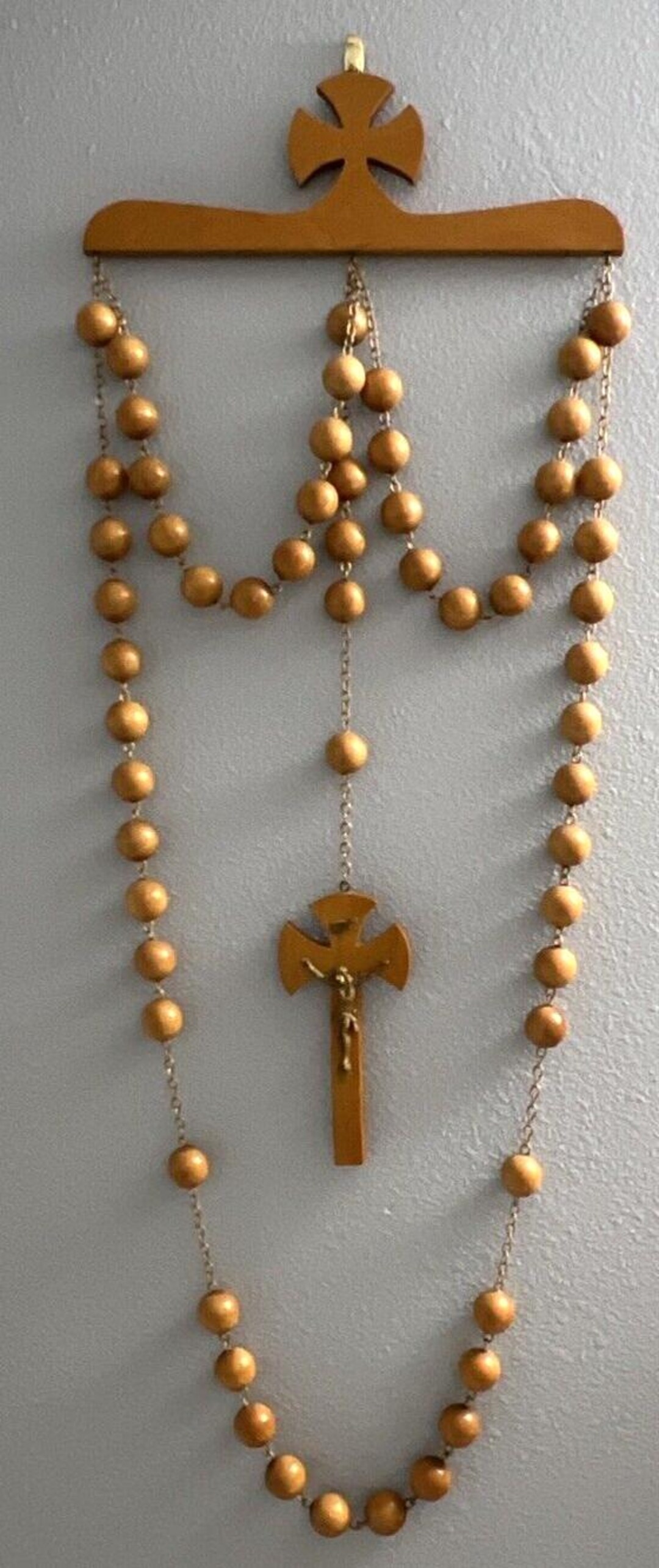 Vintage Rachel Rust Catholic Religious Rosary Wall Decor Wood Bead ...