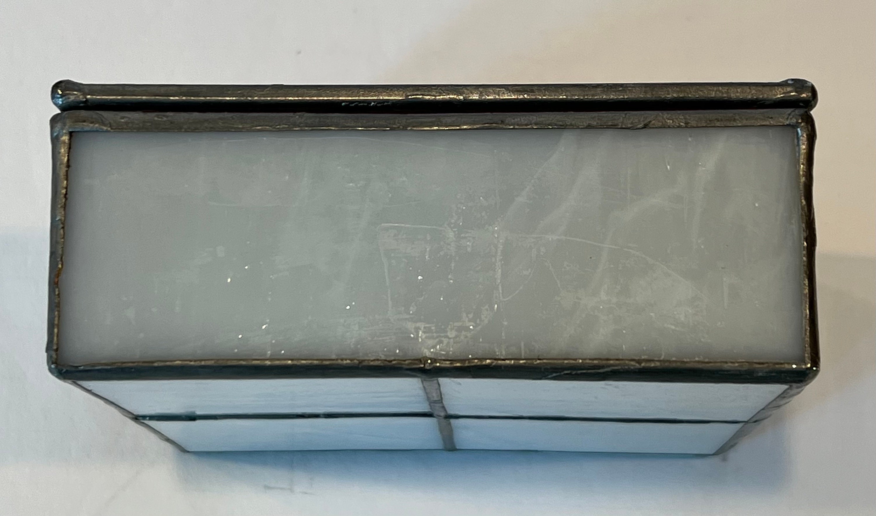 Vintage Stained Glass Slag Square Box Red Pink White Floral Rose Iron ...