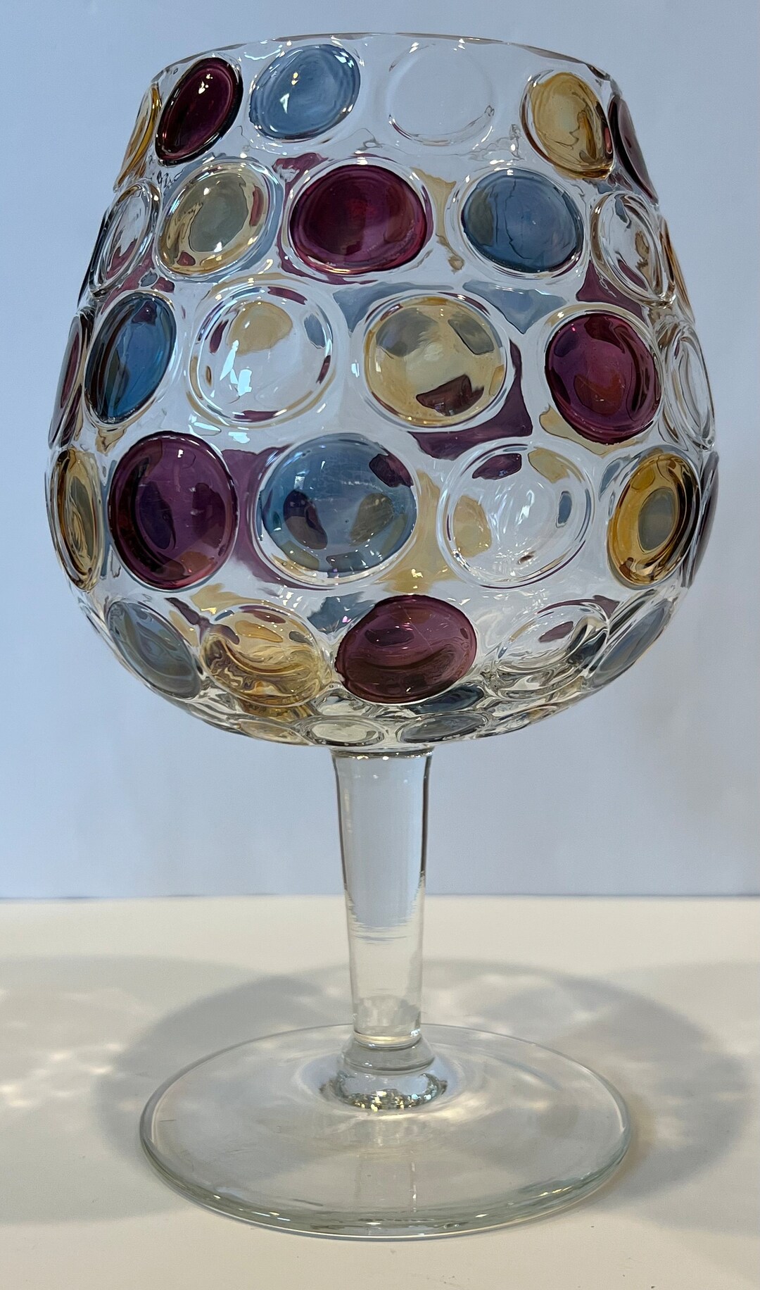 Vintage Czech Bohemian Optic Coin Dot Snifter Footed Vase Stained Glass ...