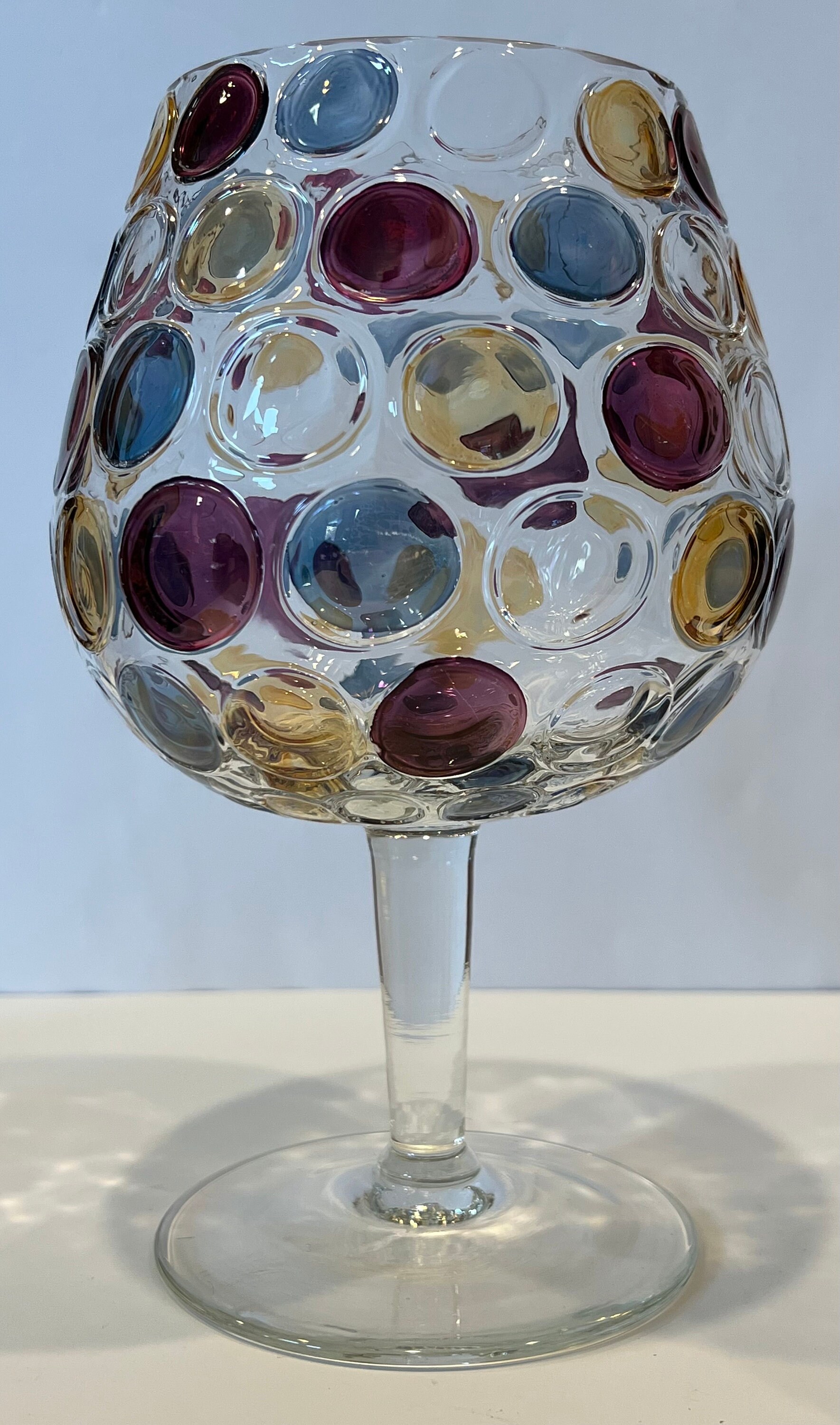 Vintage Czech Bohemian Optic Coin Dot Snifter Footed Vase Stained Glass ...