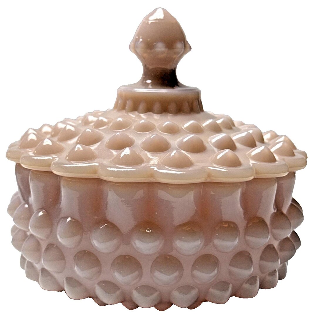 Rare Fenton Pastel Pink Rose Milk Glass Hobnail Candy Dish Powder Jar ...