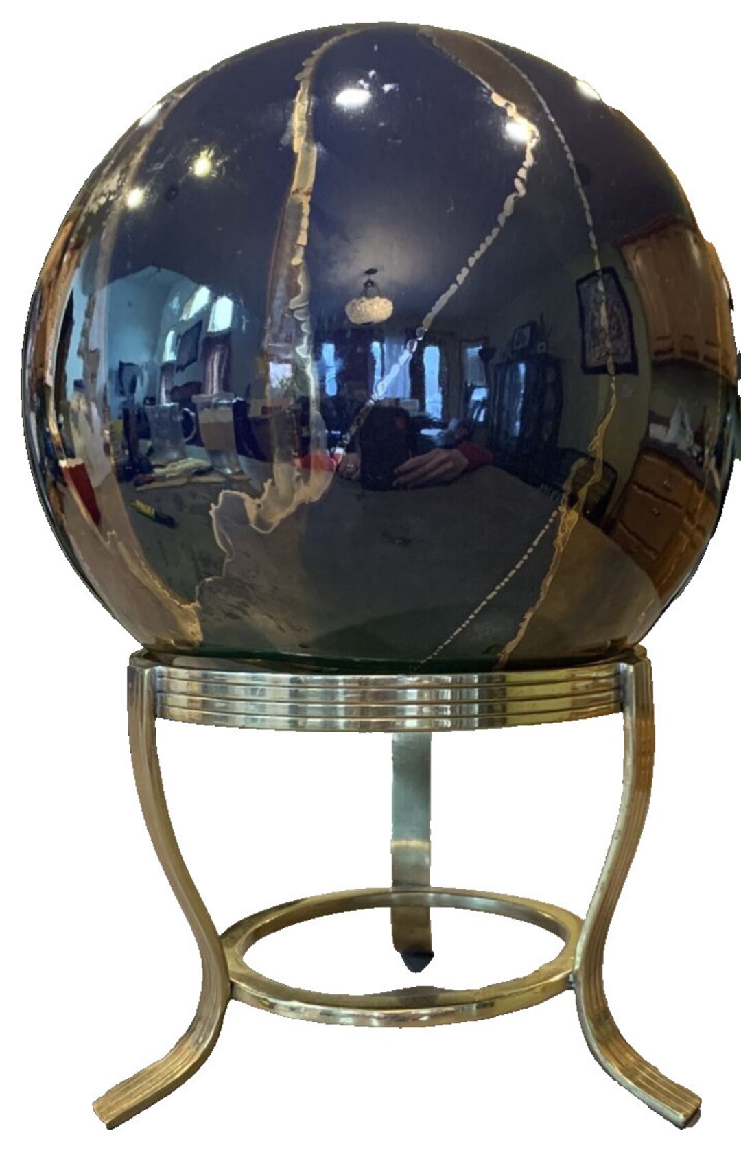MCM Brass Metal Sculpture Art Orb Stand Abstract Metallic Glaze Gazing ...