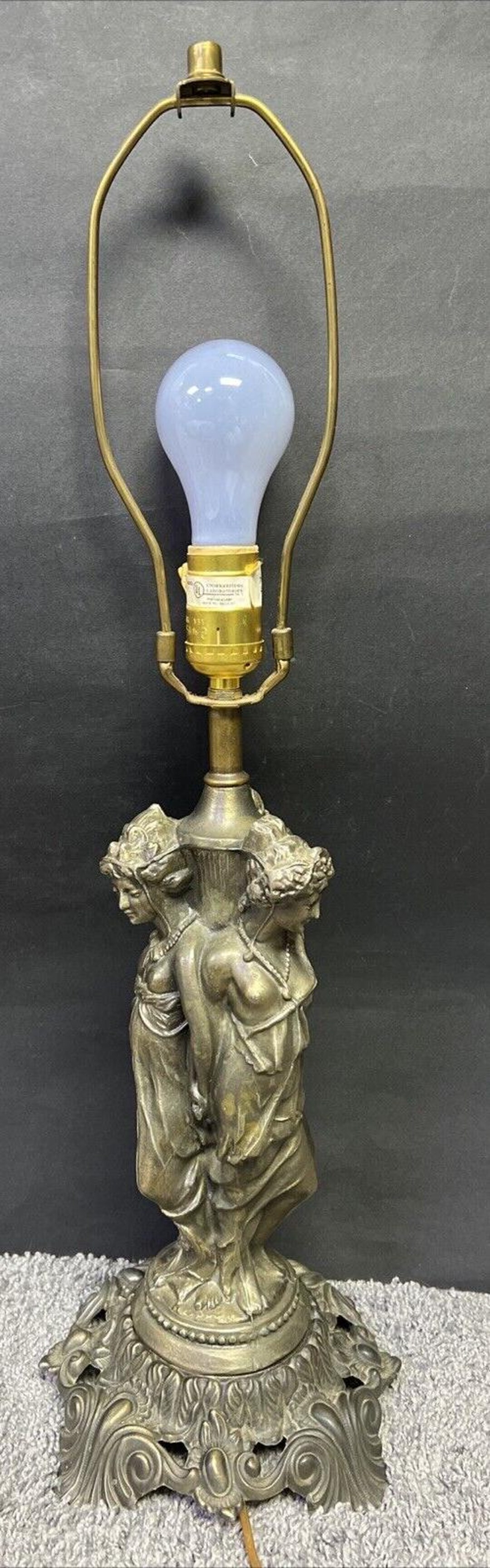Vintage Nouveau Style Cast Metal Bronzed Lamp Base 3 Three Graces Muses ...