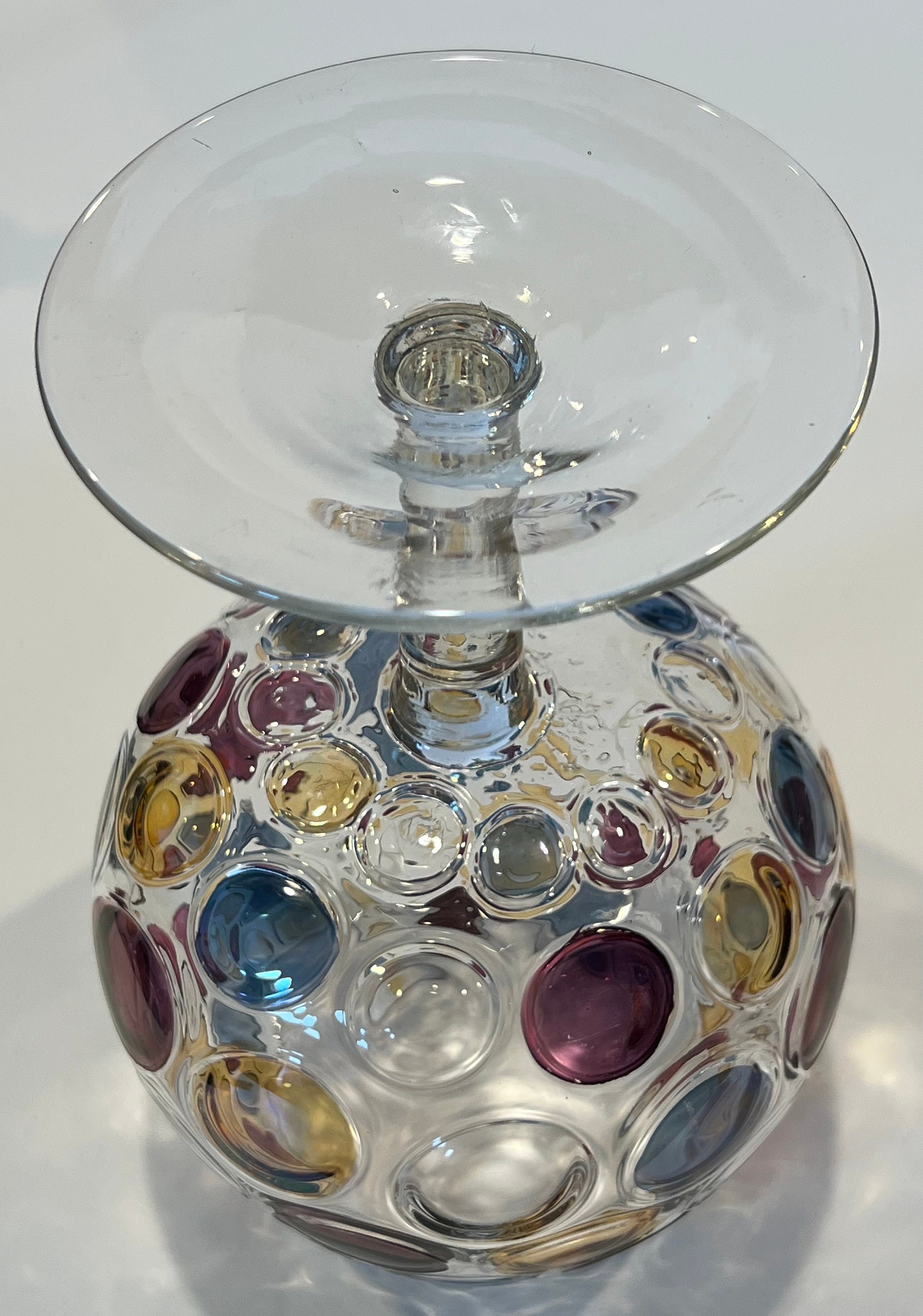 Vintage Czech Bohemian Optic Coin Dot Snifter Footed Vase Stained Glass ...