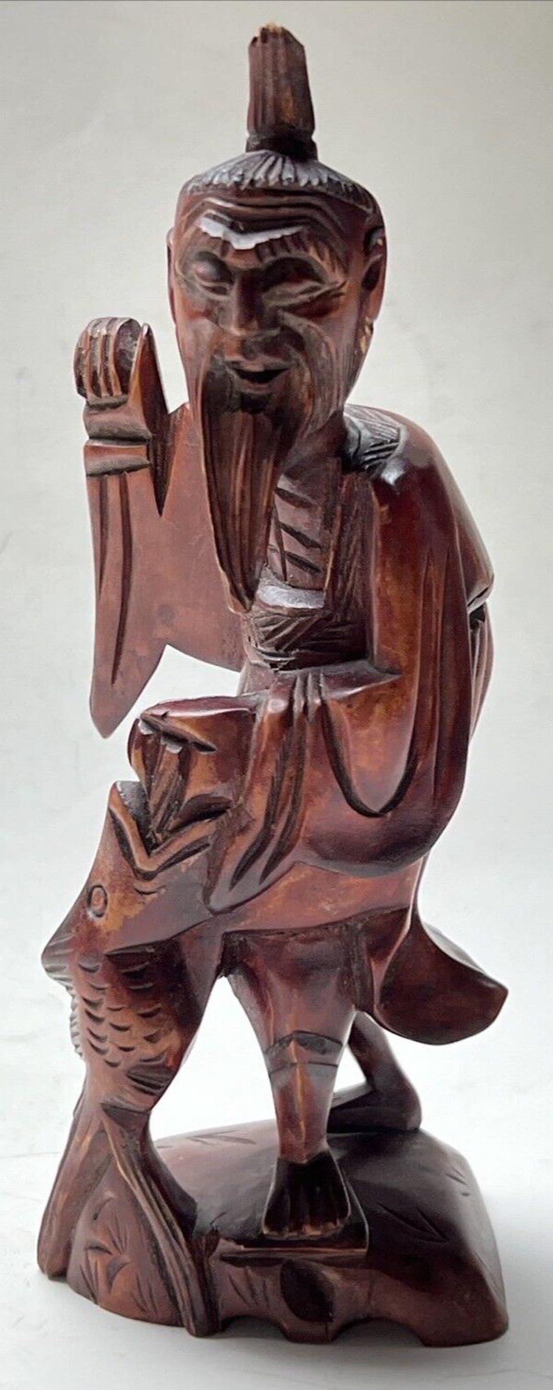 Vintage Chinese Asian Hand Carved Wood Fisherman Koi Fish As-is - Etsy