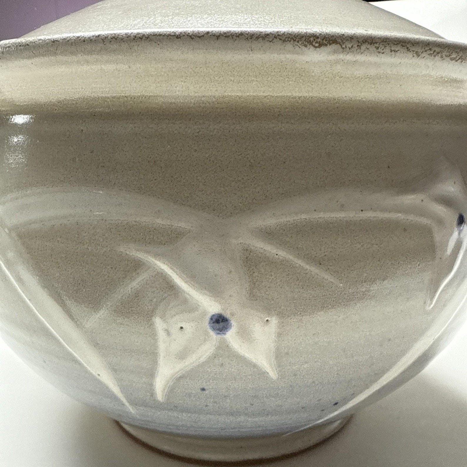 Noble Studio Art Pottery Casserole Lidded Trillium Blue White Handles ...