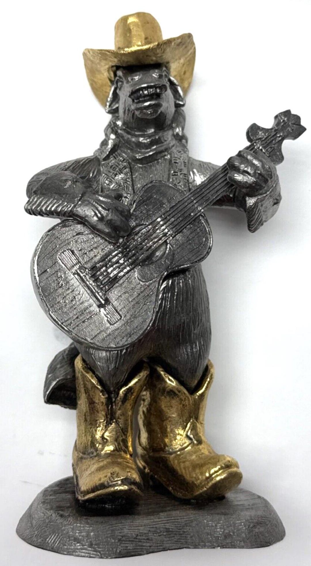 Vtg Michael Ricker Pewter Singing Cowboy Horse Guitar Gold Hat Boots ...