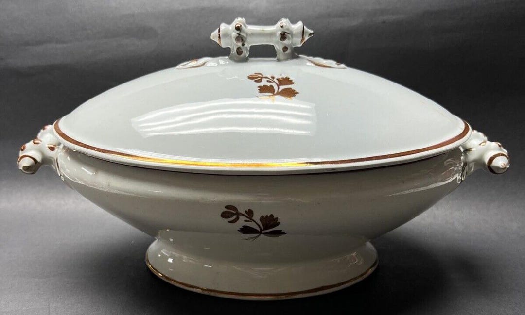 Antique Thomas Furnival Ironstone Copper Tea Leaf Oval Vegetable Bowl ...