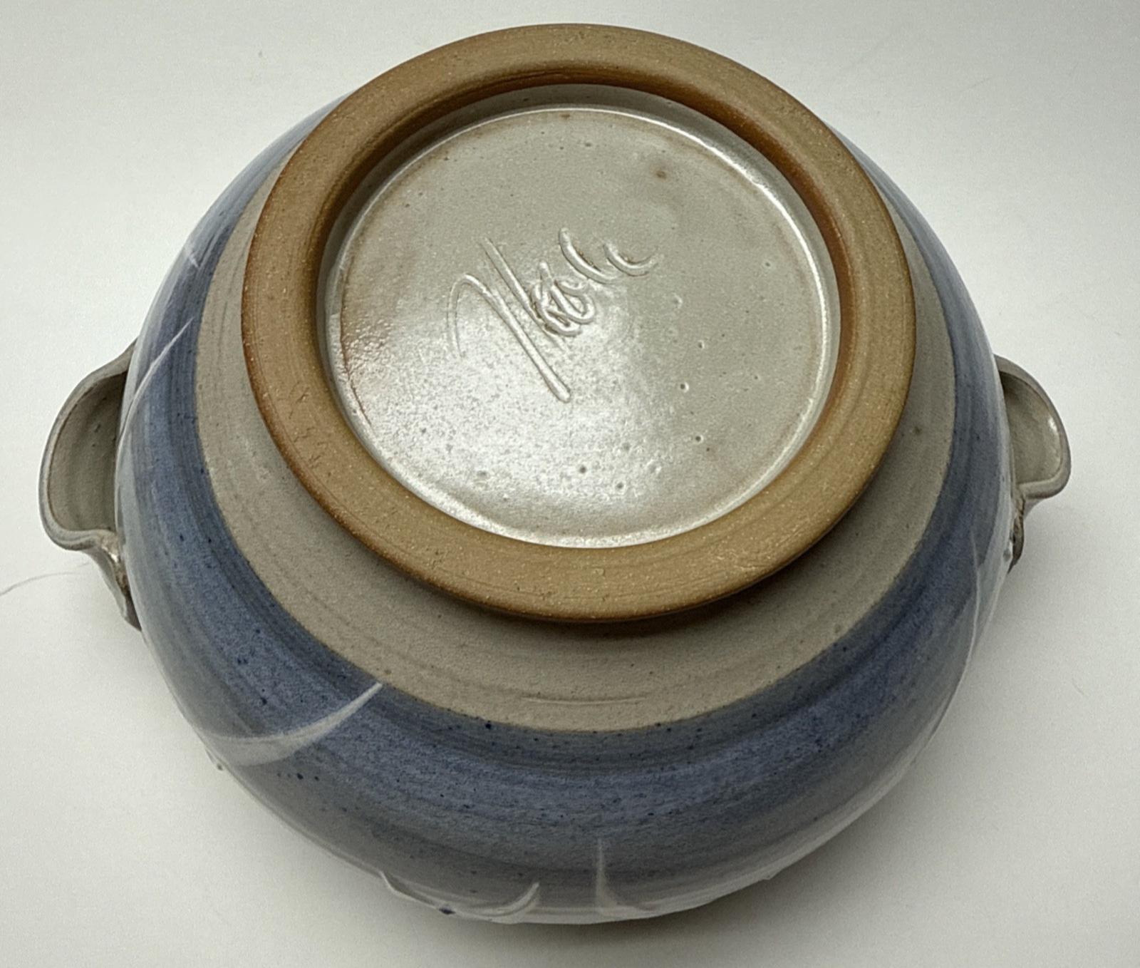 Noble Studio Art Pottery Casserole Lidded Trillium Blue White Handles ...
