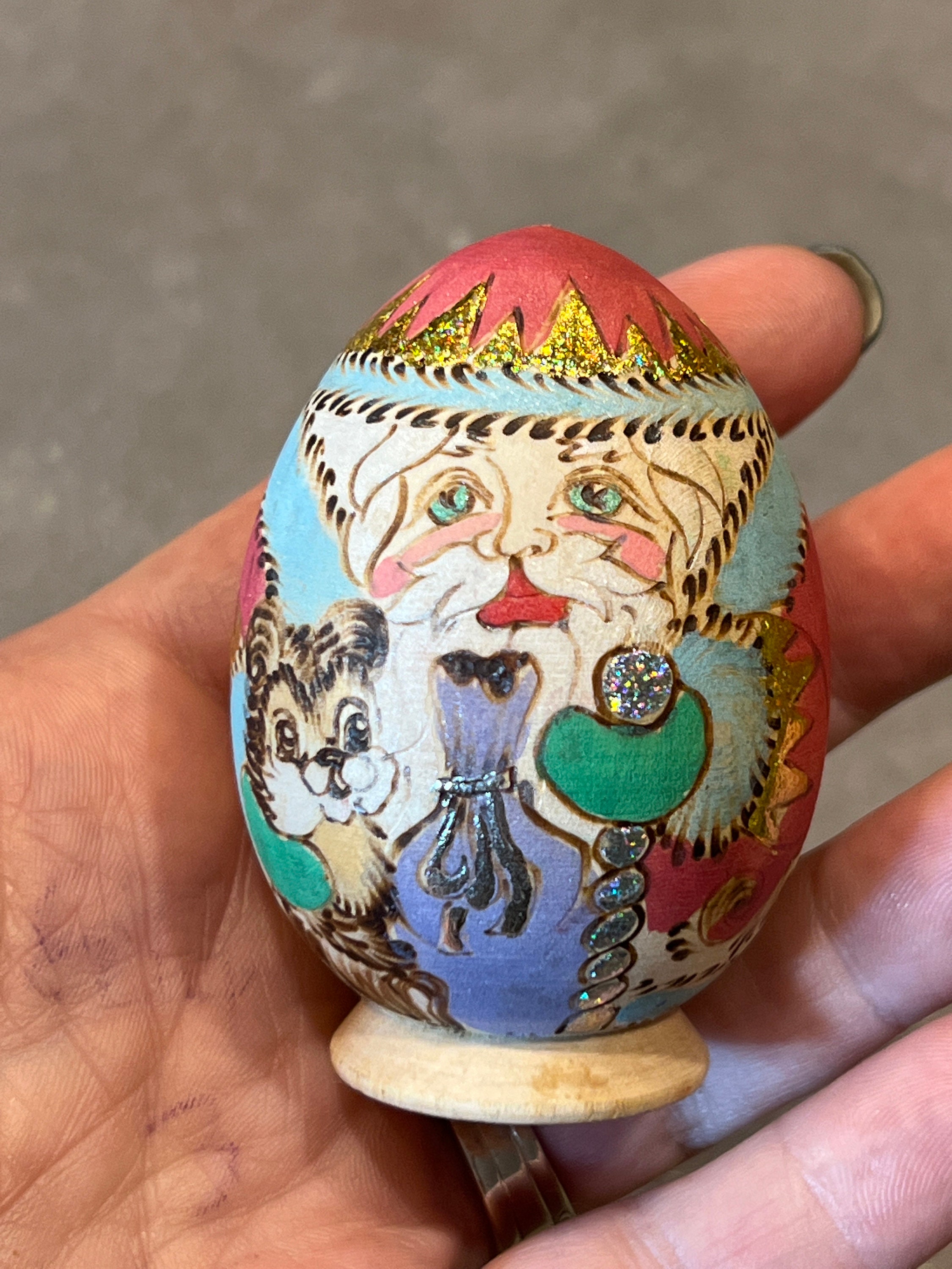 Vintage Russian Babushka Hand Painted Wood Egg Burned Santa - Etsy