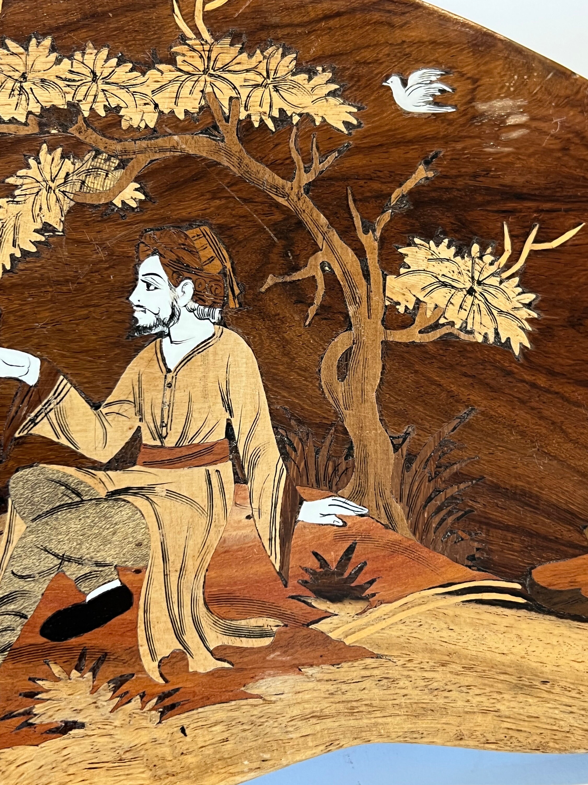 Vintage Wood Inlay Marquetry India Tea Tree Birds Folk Art Wall Hanging ...