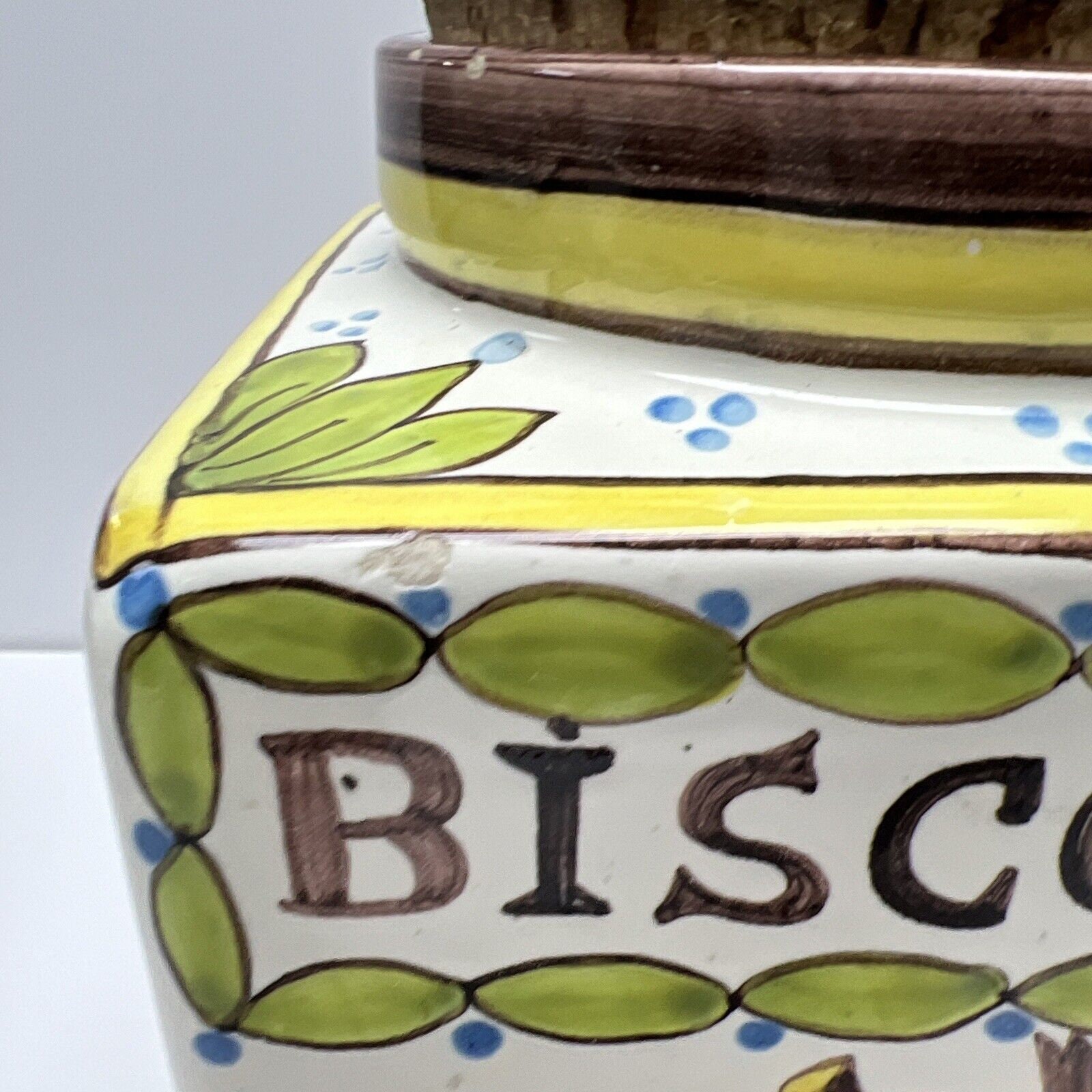 Vintage Italy Biscotti Ceramic Hand Pottery Painted Jar Cork Lid ...
