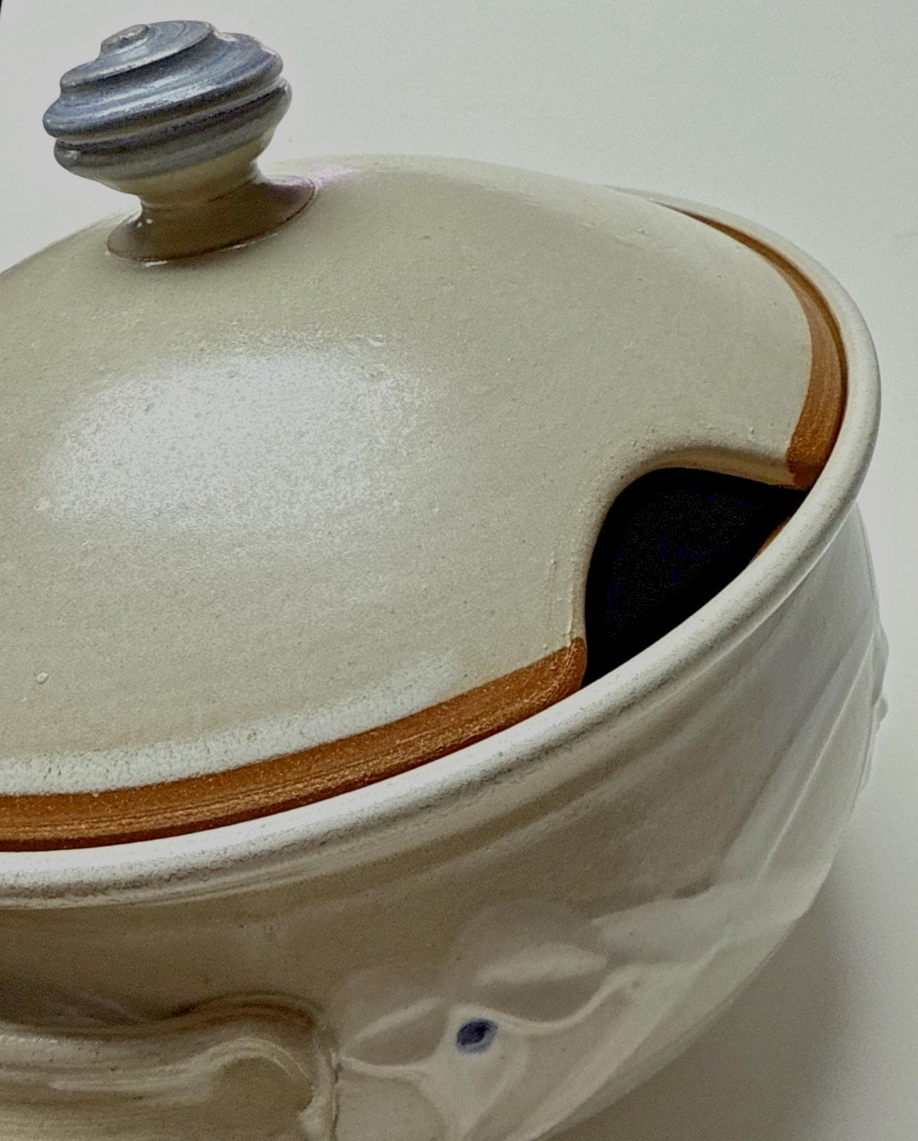 Noble Studio Art Pottery Casserole Lidded Trillium Blue White Handles ...