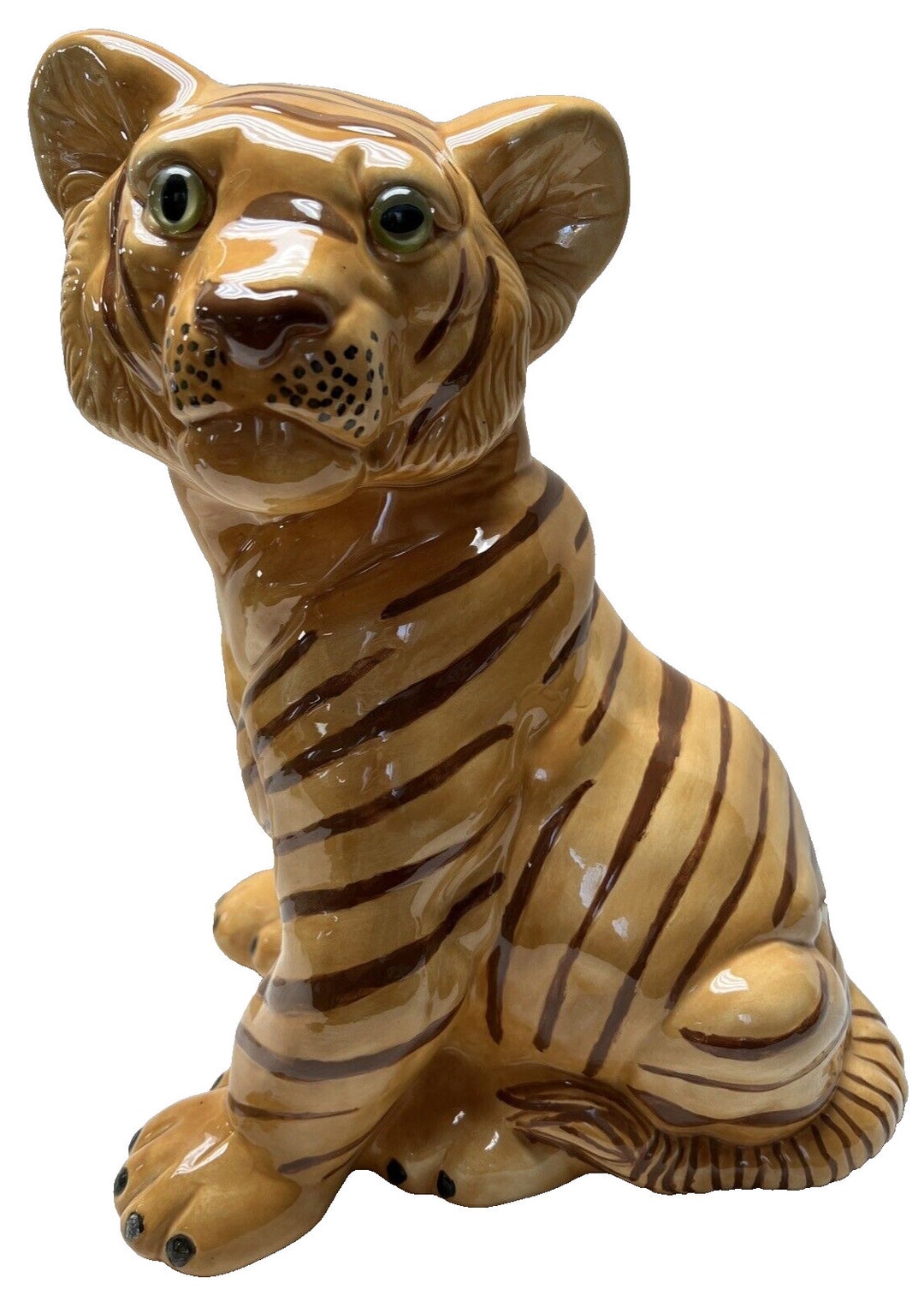 MCM Large Ceramic Hand Painted Tiger Sculpture Cub READ - Etsy