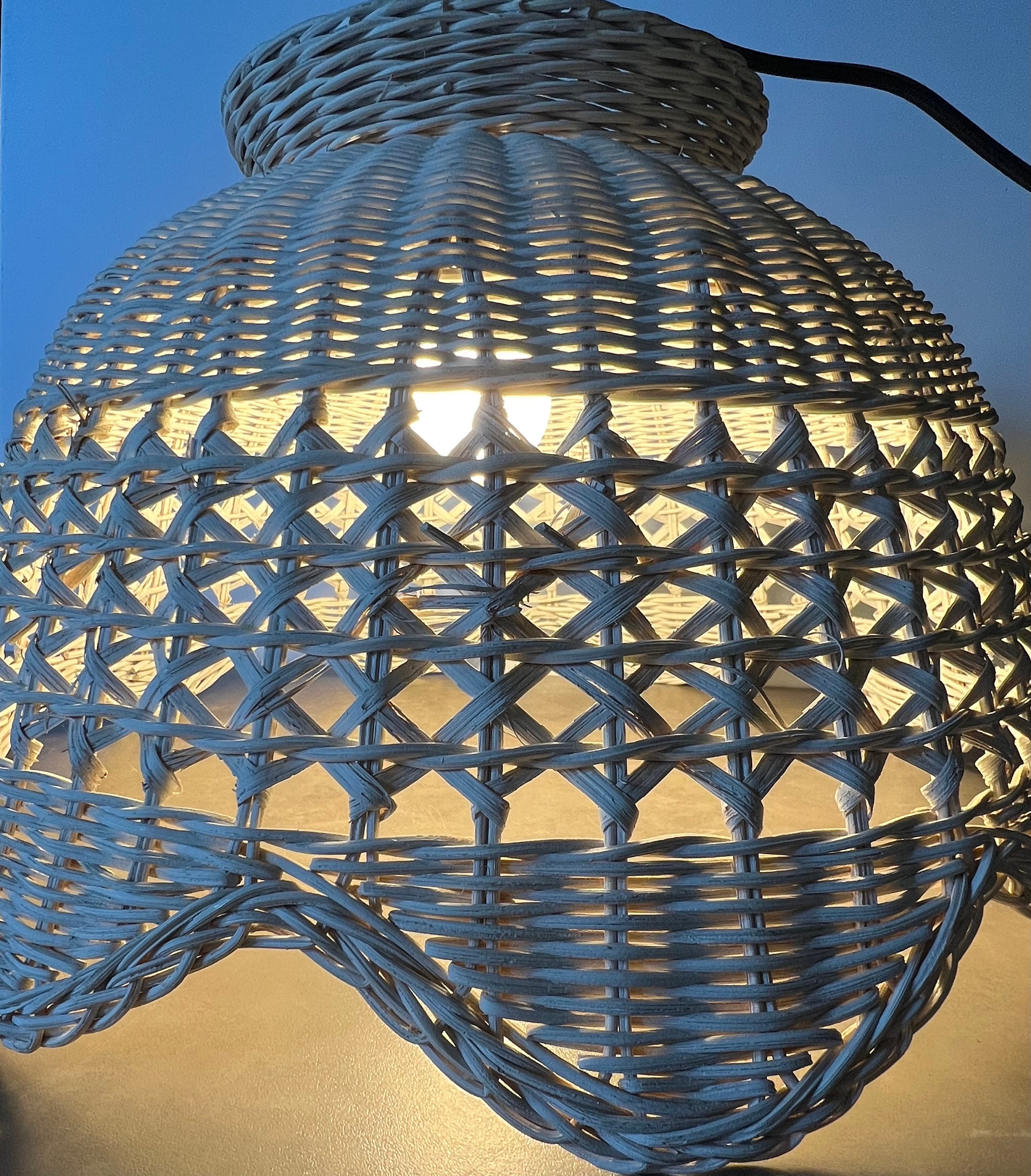 Vintage White Wicker Hanging Swag Lamp Boho - Etsy