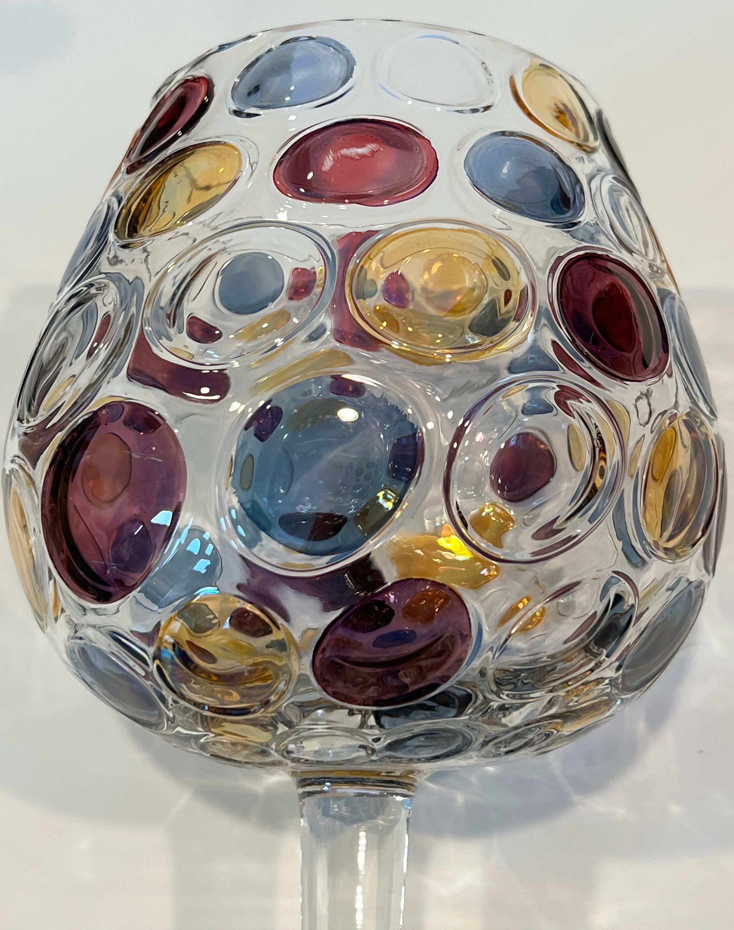 Vintage Czech Bohemian Optic Coin Dot Snifter Footed Vase Stained Glass ...