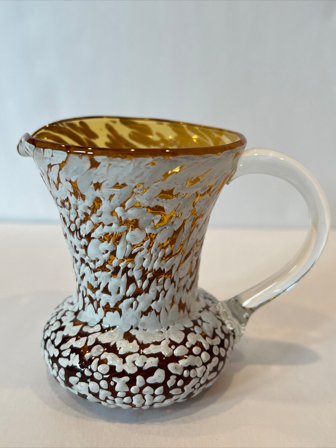 Vintage Pilgrim Glass Amber Splatter White Hand Blown Pitcher Creamer ...