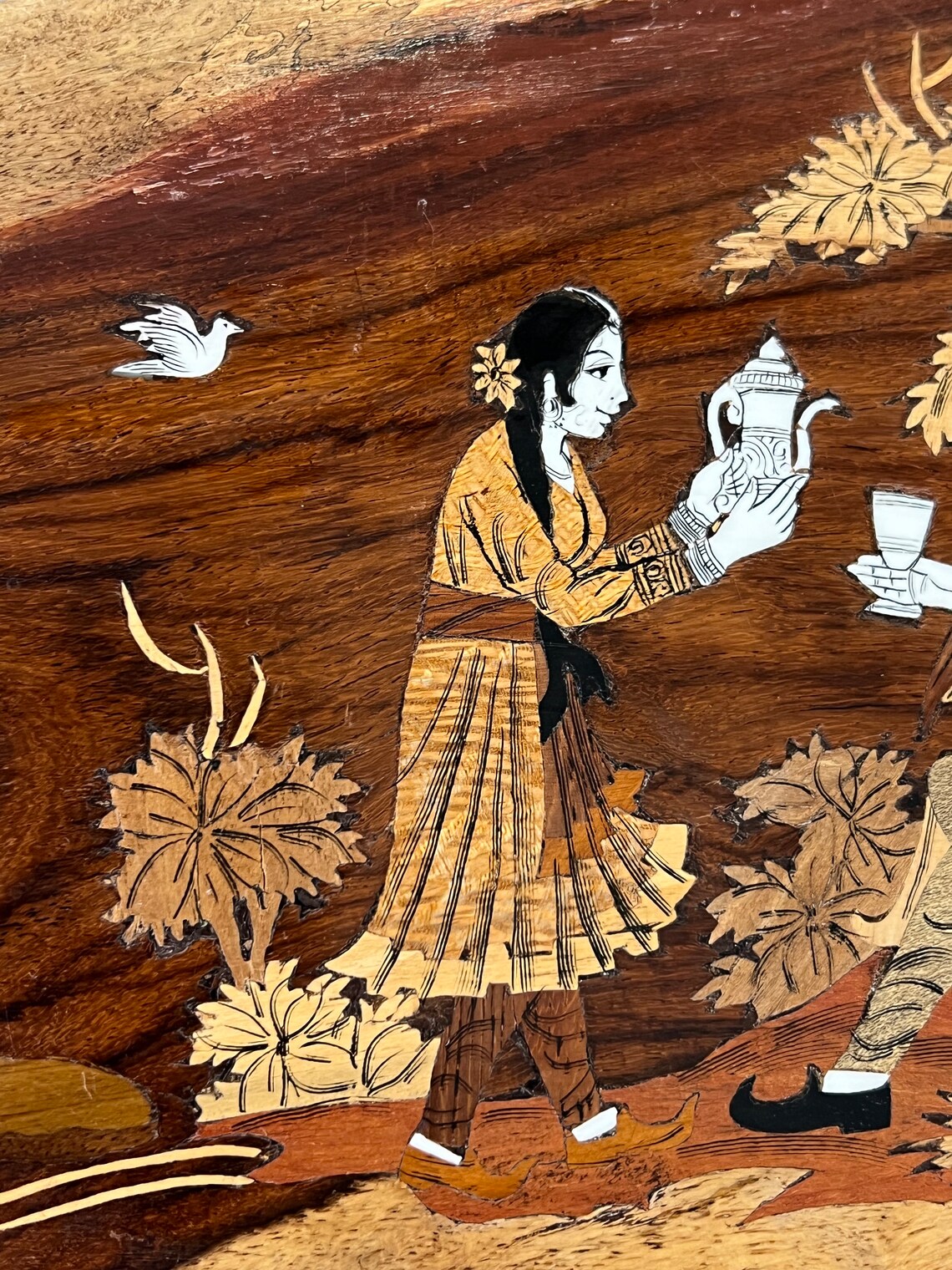 Vintage Wood Inlay Marquetry India Tea Tree Birds Folk Art - Etsy