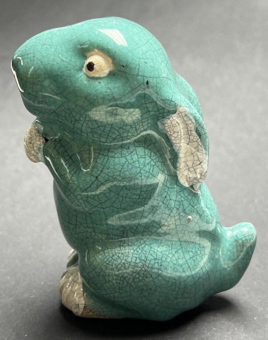 Vintage Chinese Turquoise Crackle Glaze White Bunny Rabbit Hare ...