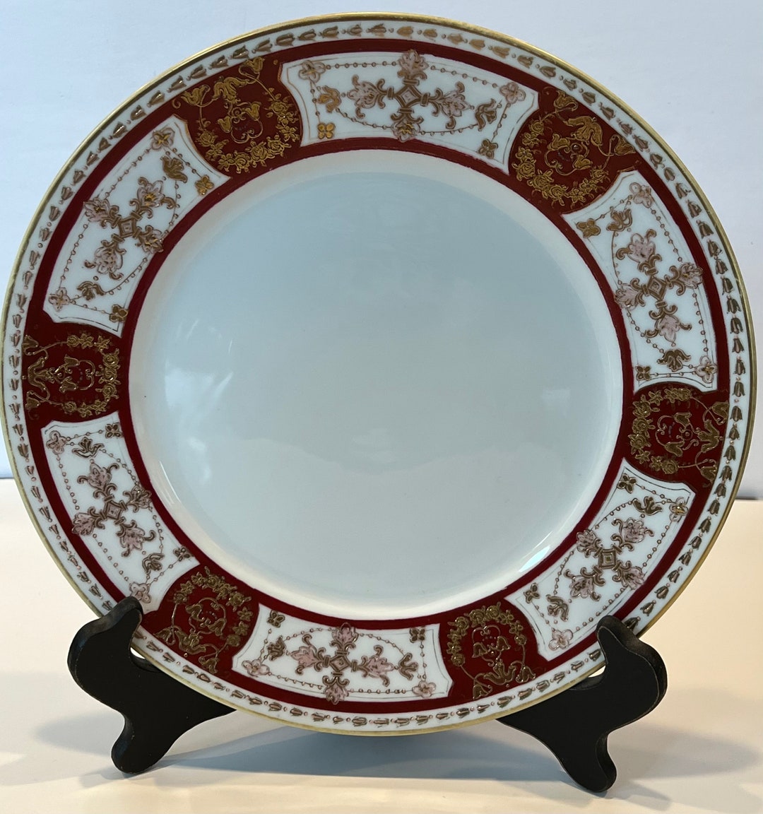 Antique Hand Painted M Nippon Morimura Plate Gold Enameled Burgundy ...