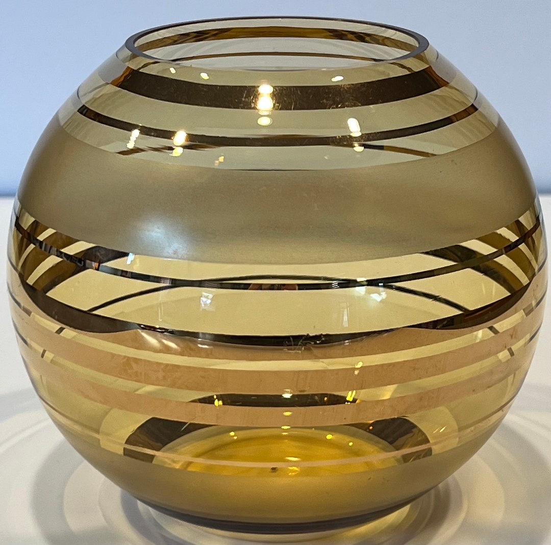 Vintage Crystalex Bohemia Czech Hand Made Gold Stripes Rose Bowl Vase ...