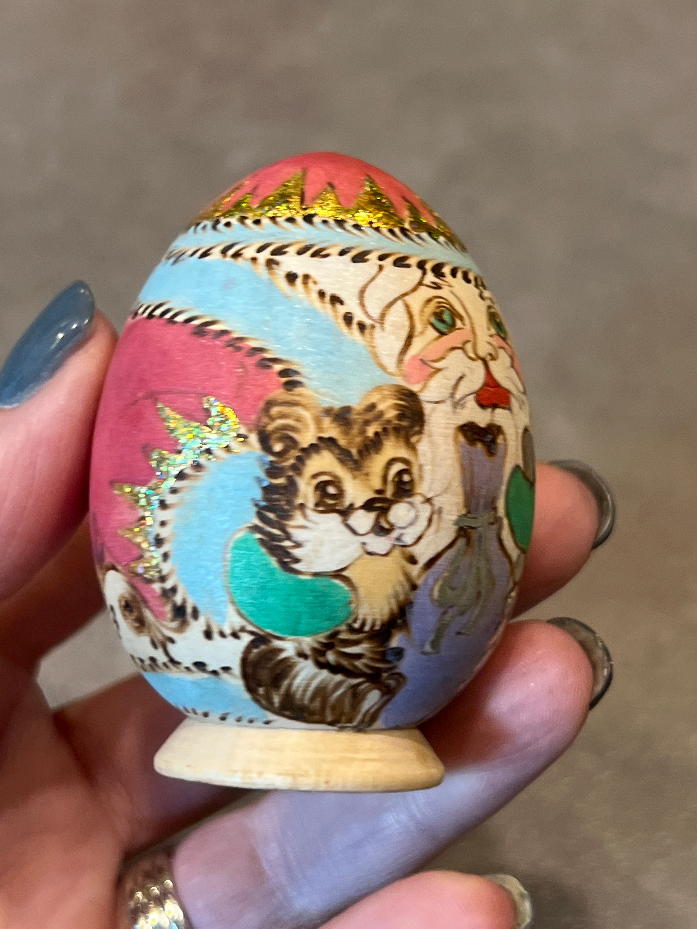 Vintage Russian Babushka Hand Painted Wood Egg Burned Santa - Etsy