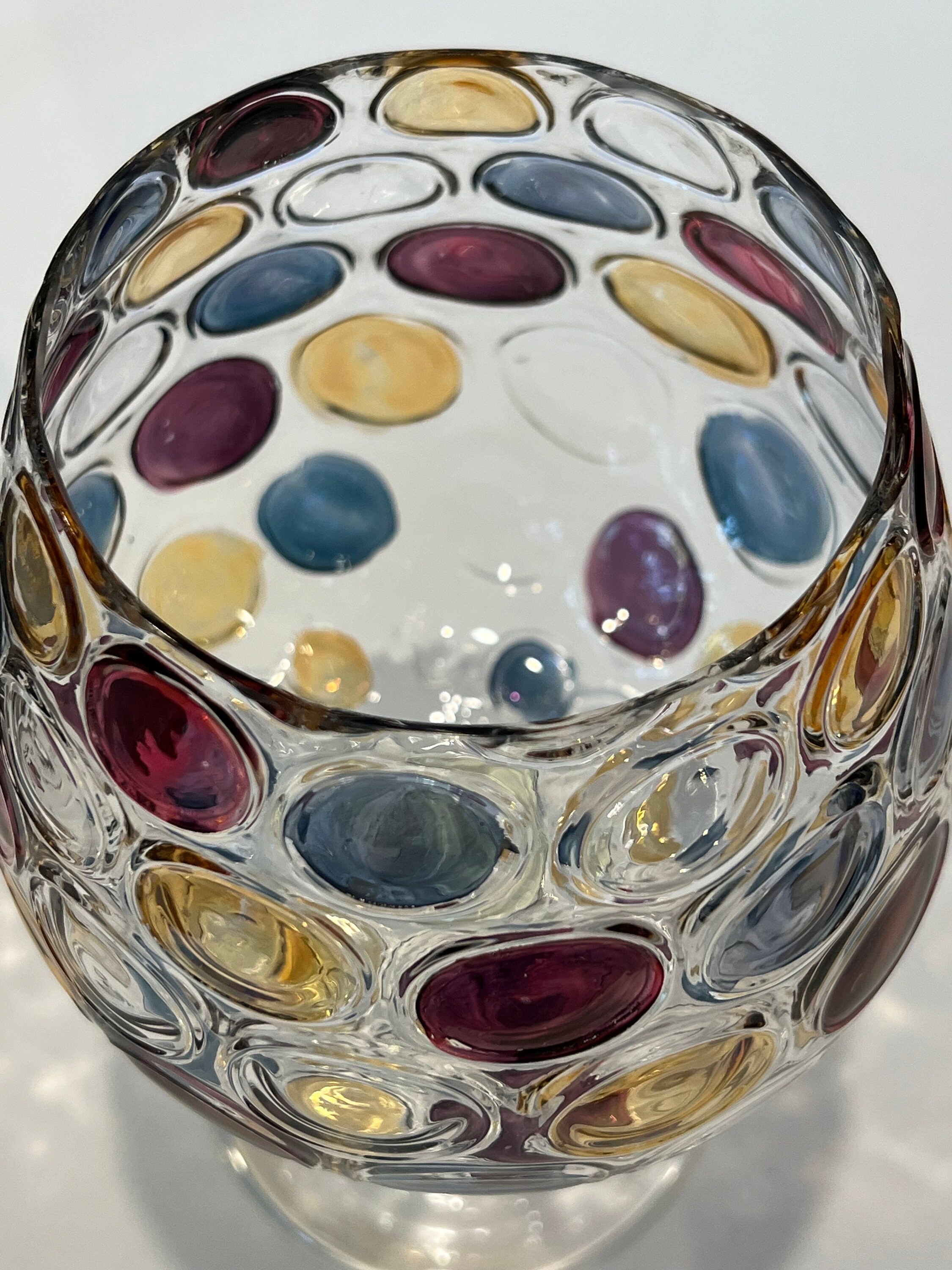 Vintage Czech Bohemian Optic Coin Dot Snifter Footed Vase Stained Glass ...