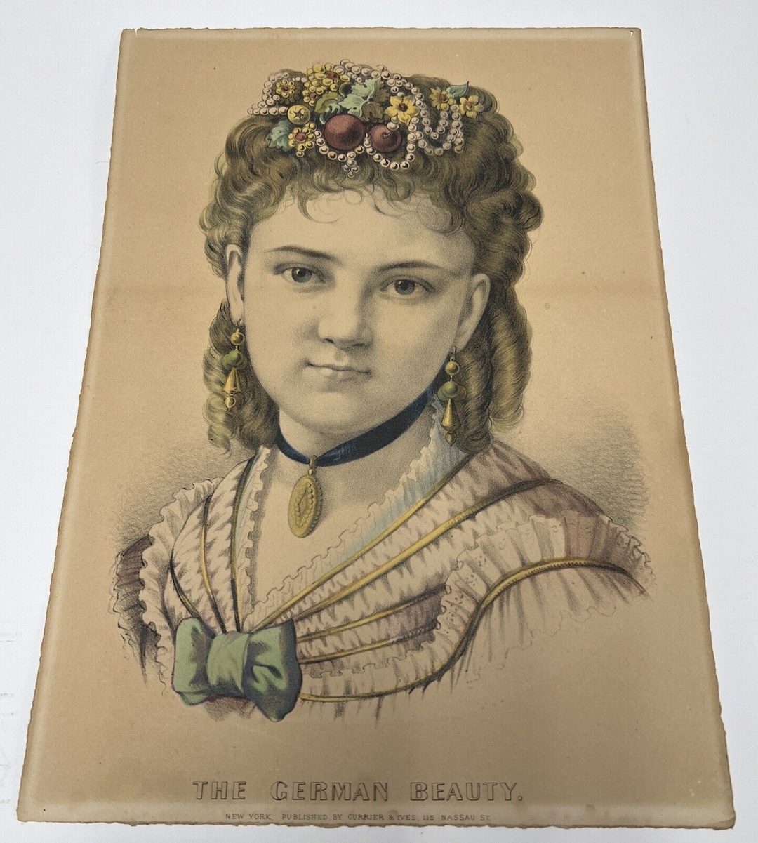 Currier & Ives Print the German Beauty Vibrant Color Full Sheet 14 X 10 ...