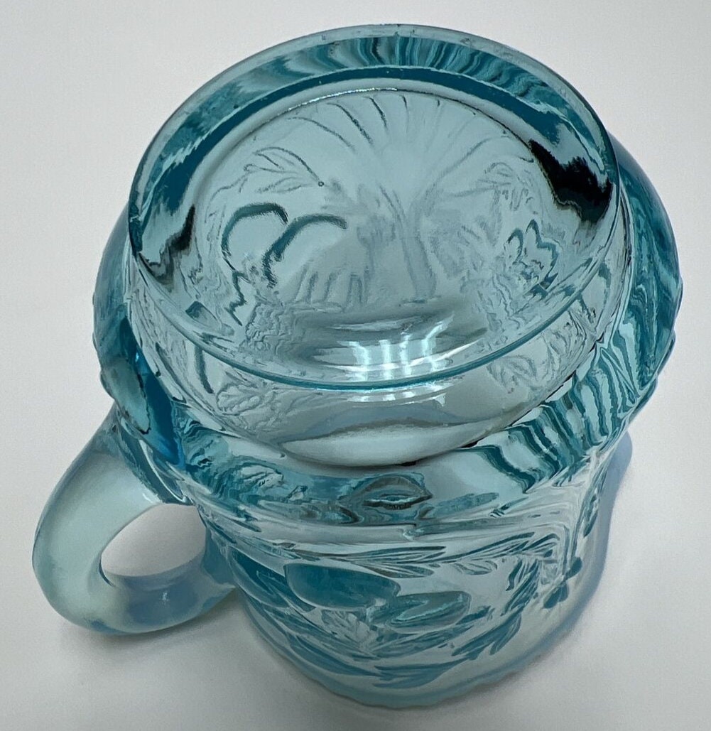 Vintage LG Wright Glass Blue Opalescent Wreathed Cherry Creamer - Etsy