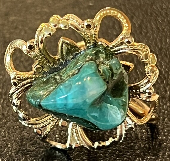 Victorian Gold Plated? Ornate Filigree Malachite Raw … - Gem