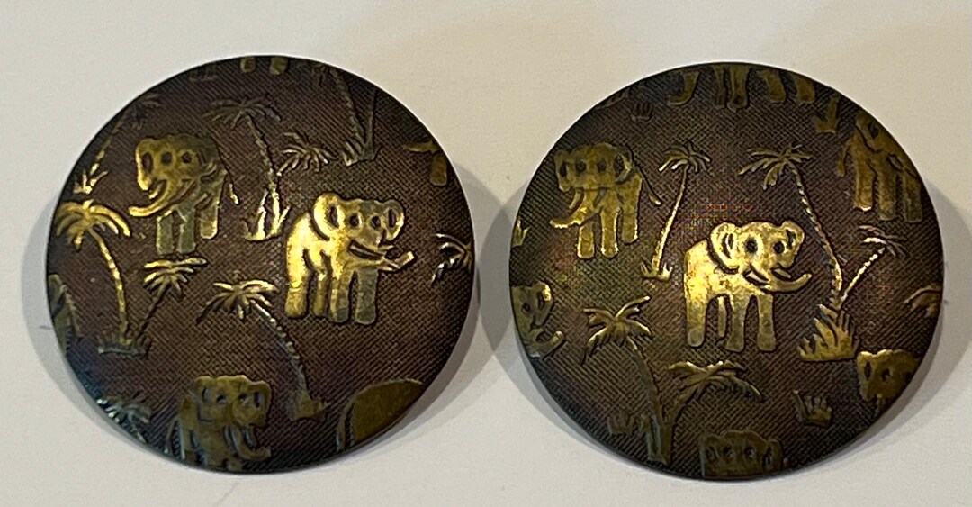 Vintage Boho Brass Gold Metal Etched Elephant Safari Disc Earrings - Etsy