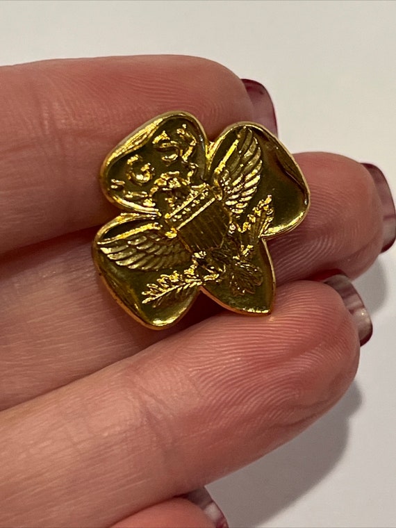Vintage Girl Scout GS Trefoil Lapel Pin Gold Eagle Fo… - Gem