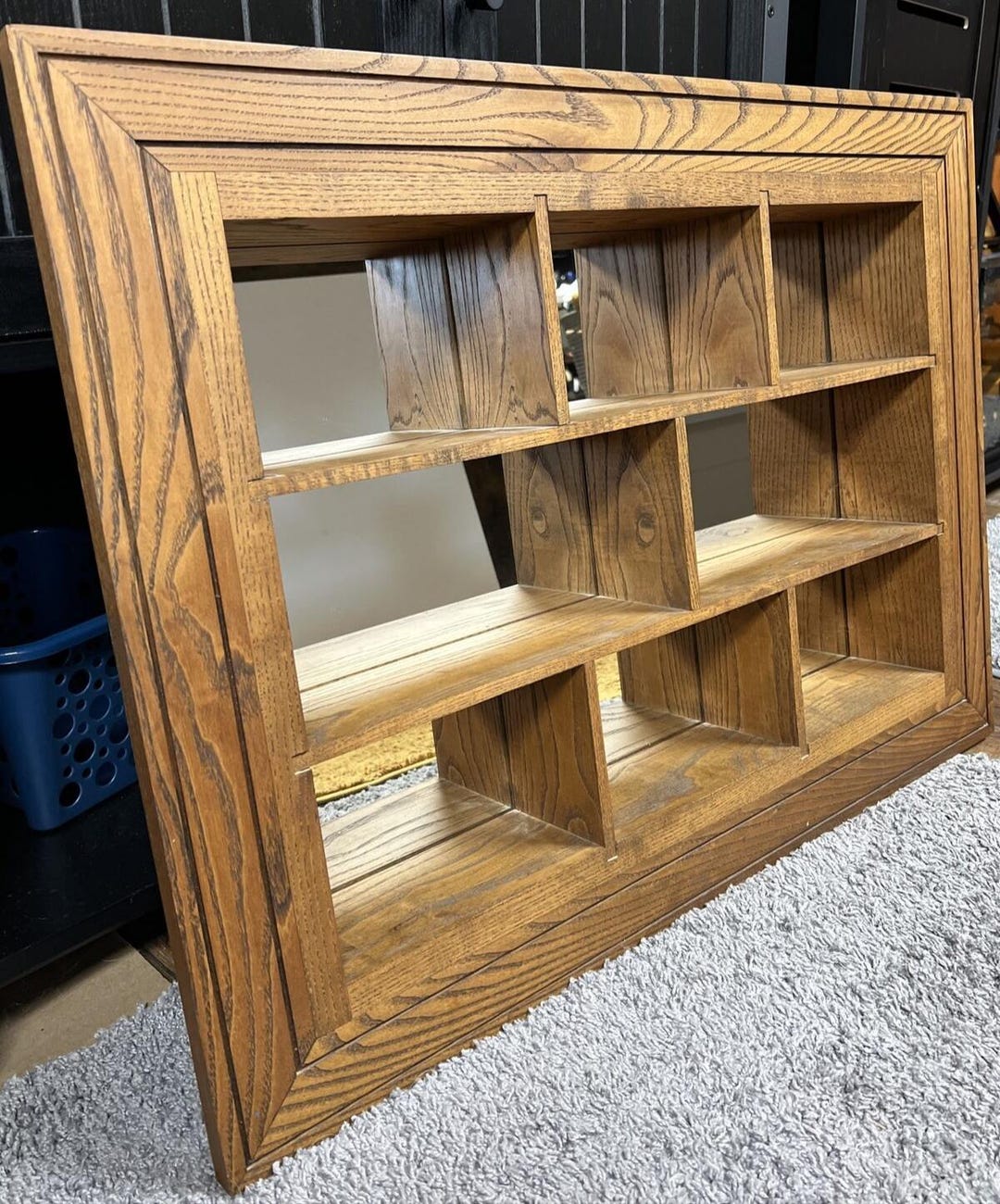MCM Shadow Box Curio Knick Knack Cabinet Large Shelf Mirrored Oak Wood ...