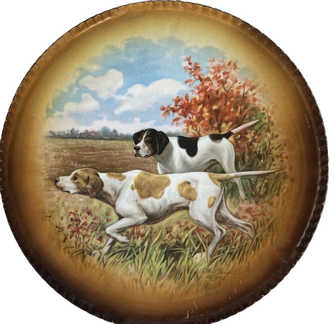 Antique RK Beck German Hand Painted Pointers Retrieving Hunting Dogs ...