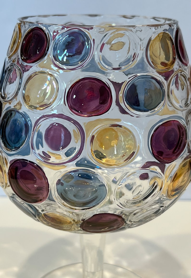 Vintage Czech Bohemian Optic Coin Dot Snifter Footed Vase Stained Glass ...