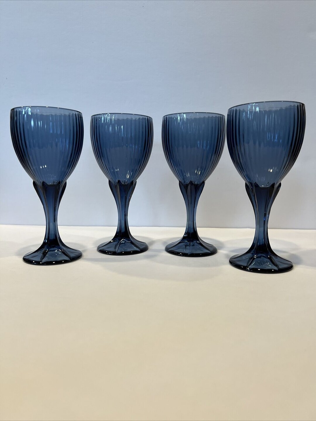 Vintage Lot of 4 Fostoria Glass Monet Midnight Blue Wine Glass Goblets ...