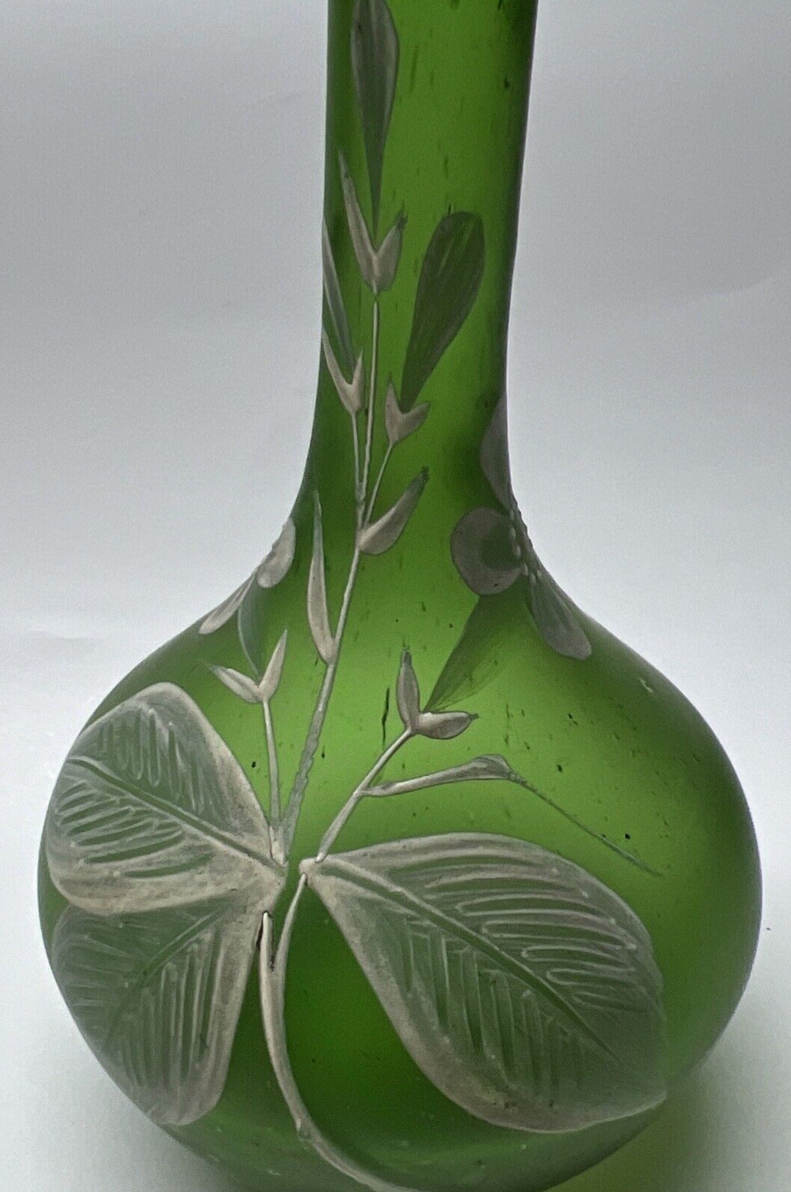 Antique Florentine Cameo Green Glass Enamel Barber Bottle Czech Floral ...