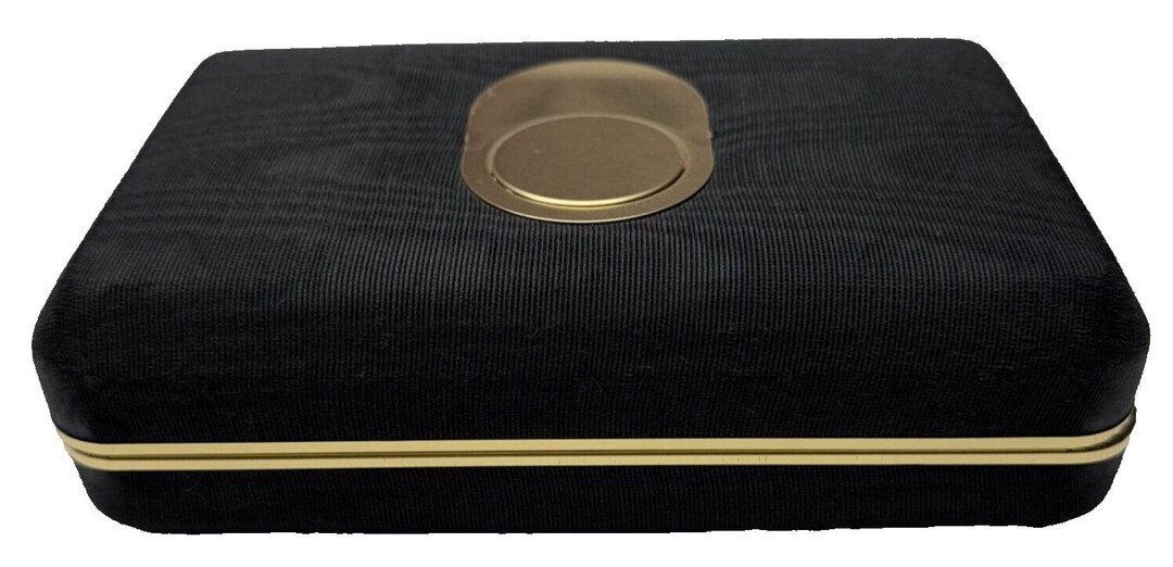Vintage Monet Jewelry Box Hinged Black Velvet Gold Tone Metal - Etsy