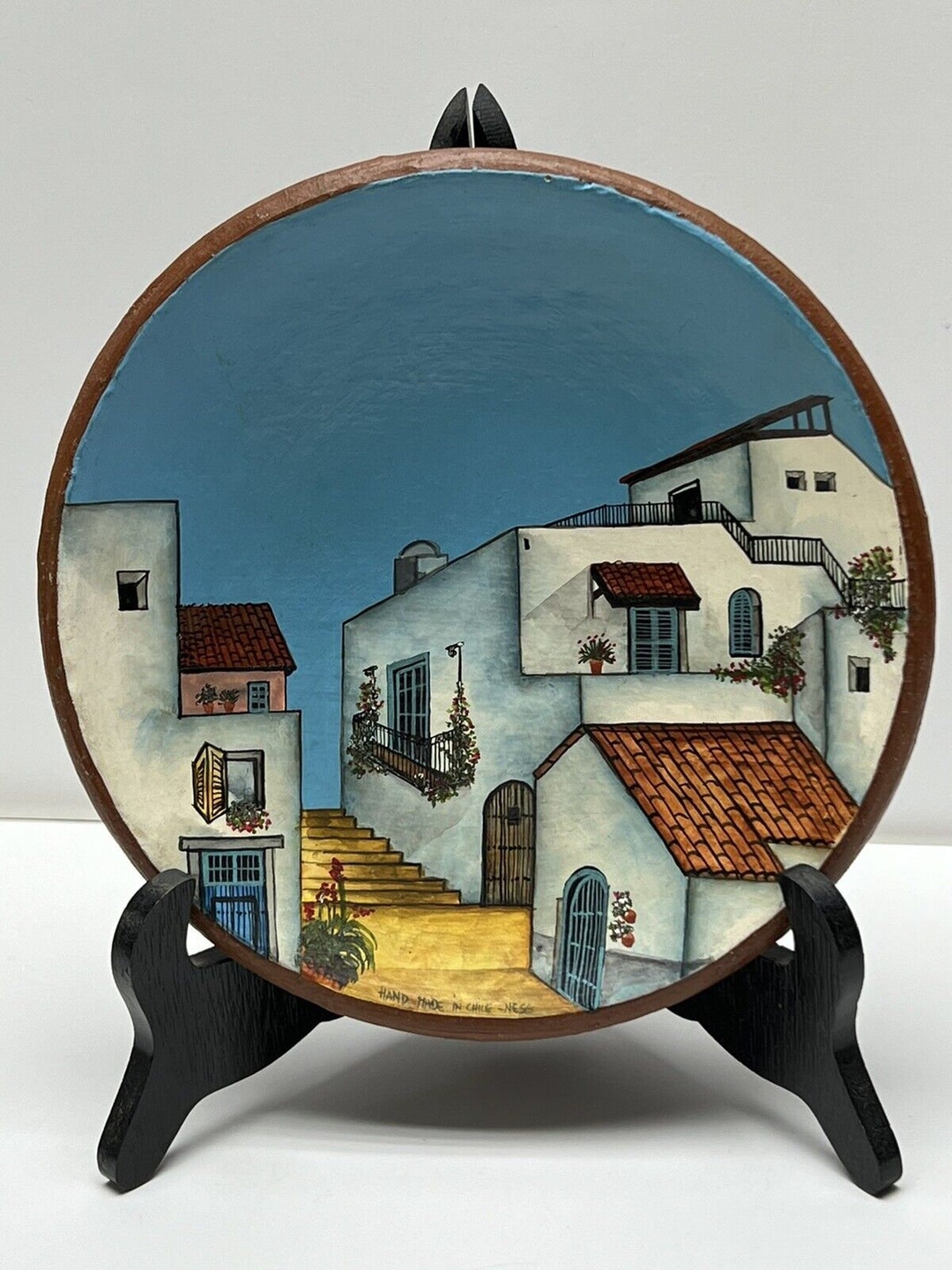 Vtg Hand Painted Clay Terracotta Pottery Plate Chile Chilean Signed ...