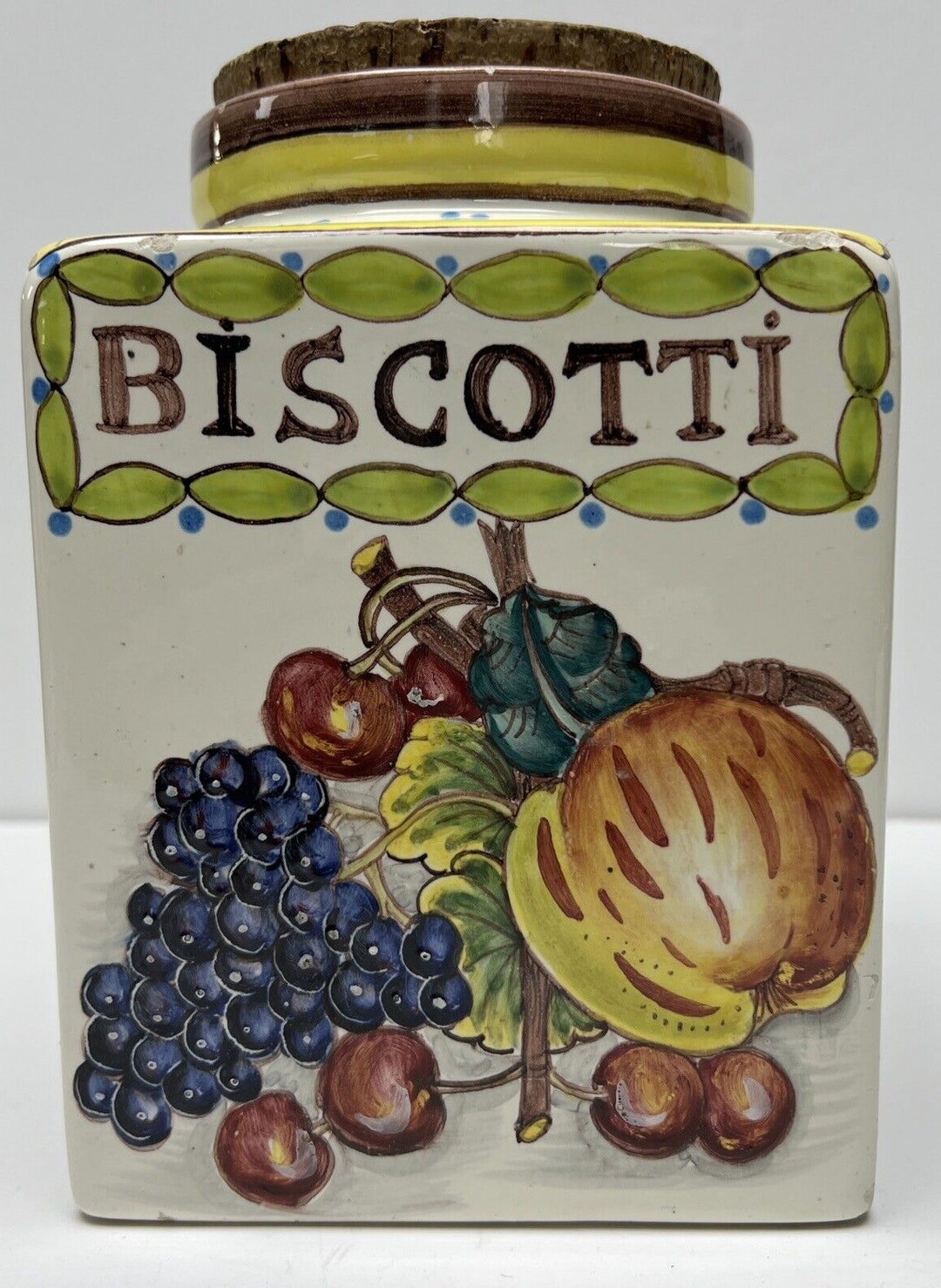 Vintage Italy Biscotti Ceramic Hand Pottery Painted Jar Cork Lid ...