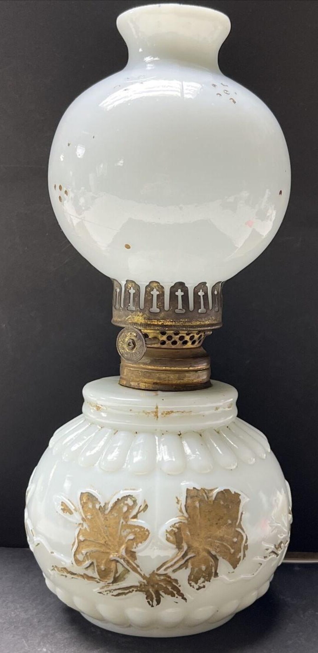 Victorian EAPG Oil Lamp Milk Glass Floral Embossed Ornate Read - Etsy