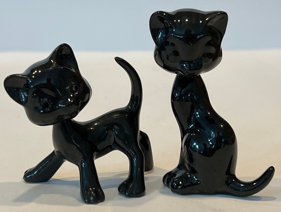Lot of 2 Black Cat Bobblehead Folk Art 4 Piece Changeable Head Whimsey ...