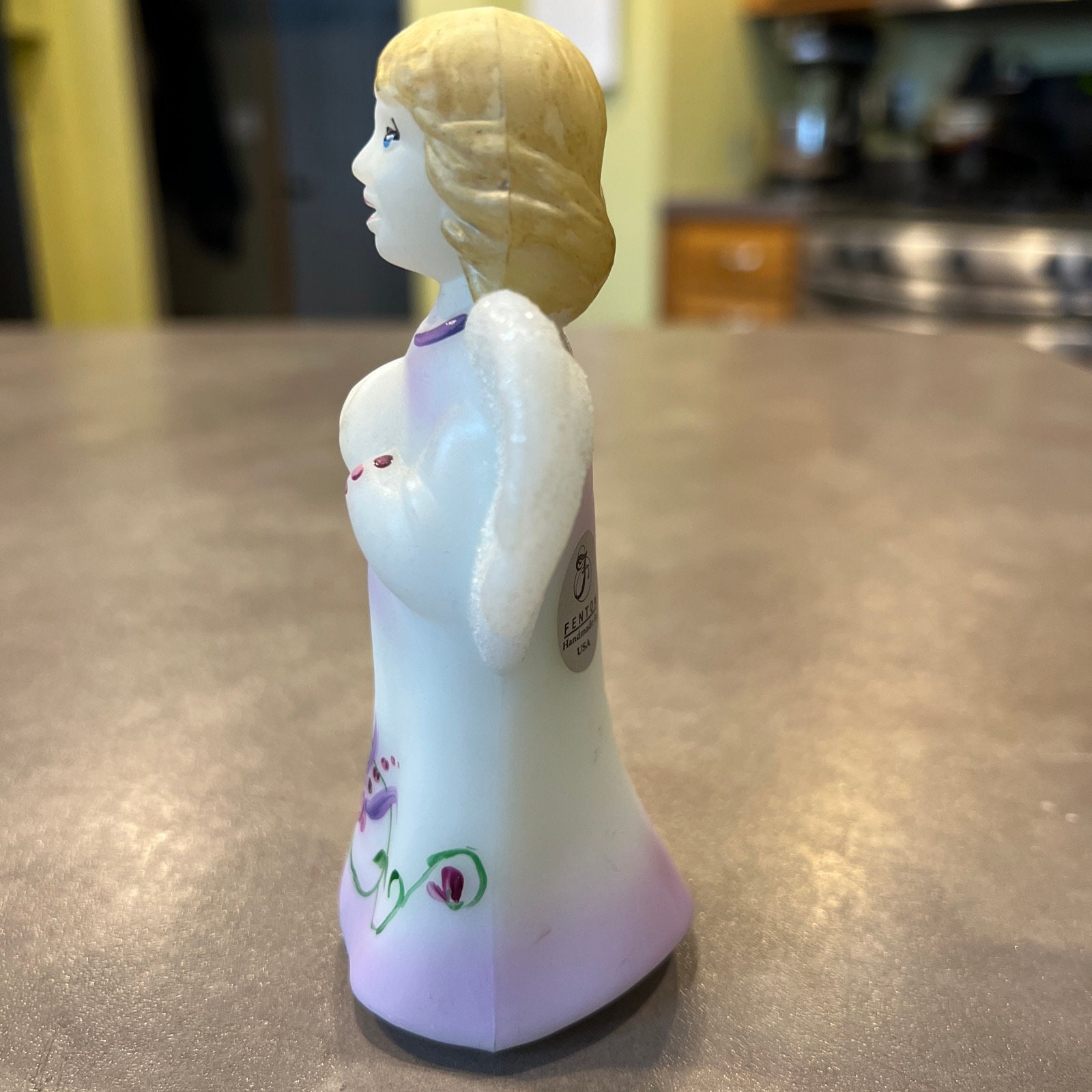 Vintage Fenton Glass Custard Satin Angel Hand Painted Signed Floral ...