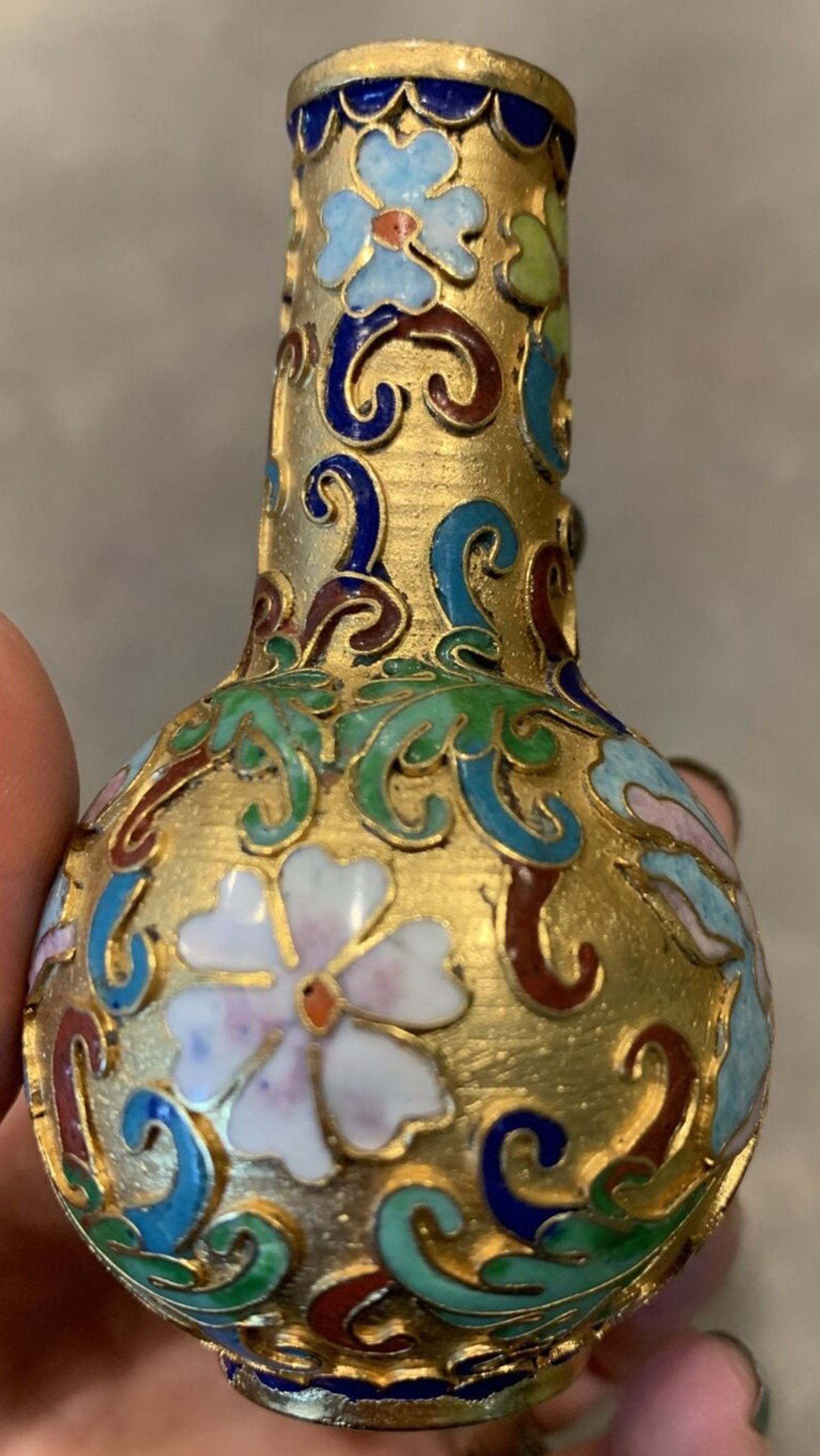 Old Chinese Cloisonne Metal Porcelain Floral Mini Bud Vase Gold Blue - Etsy