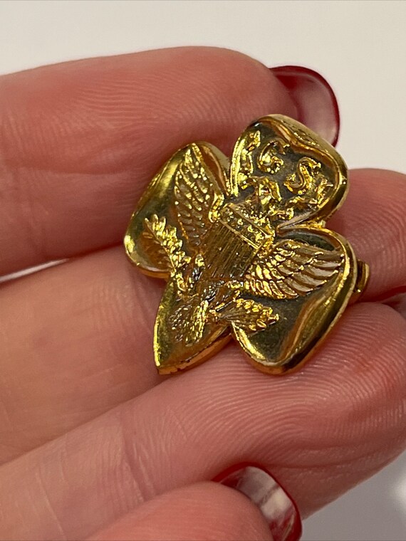 Vintage Girl Scout GS Trefoil Lapel Pin Gold Eagle Fo… - Gem