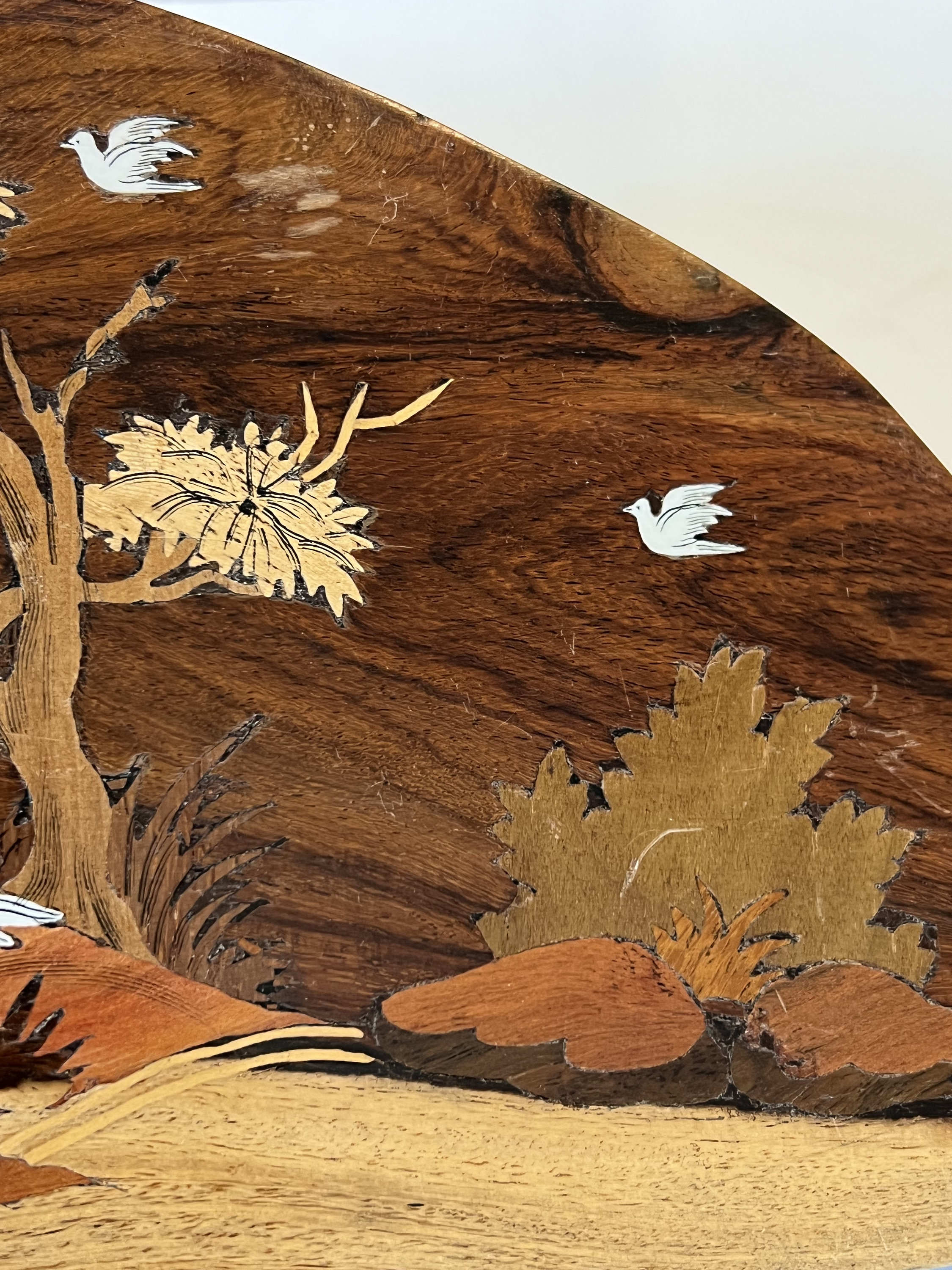 Vintage Wood Inlay Marquetry India Tea Tree Birds Folk Art Wall Hanging ...