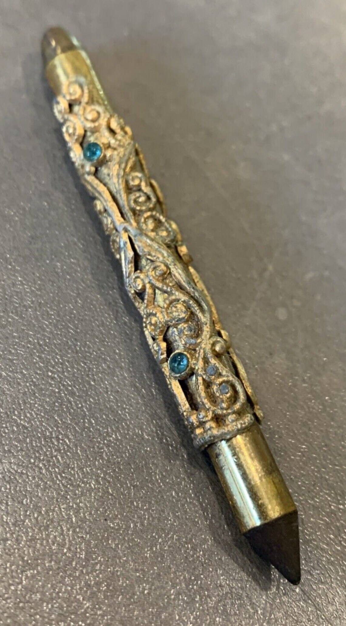 Old Ornate Gold Filigree Jeweled Pencil Pen Carbon Steel Metal READ - Etsy