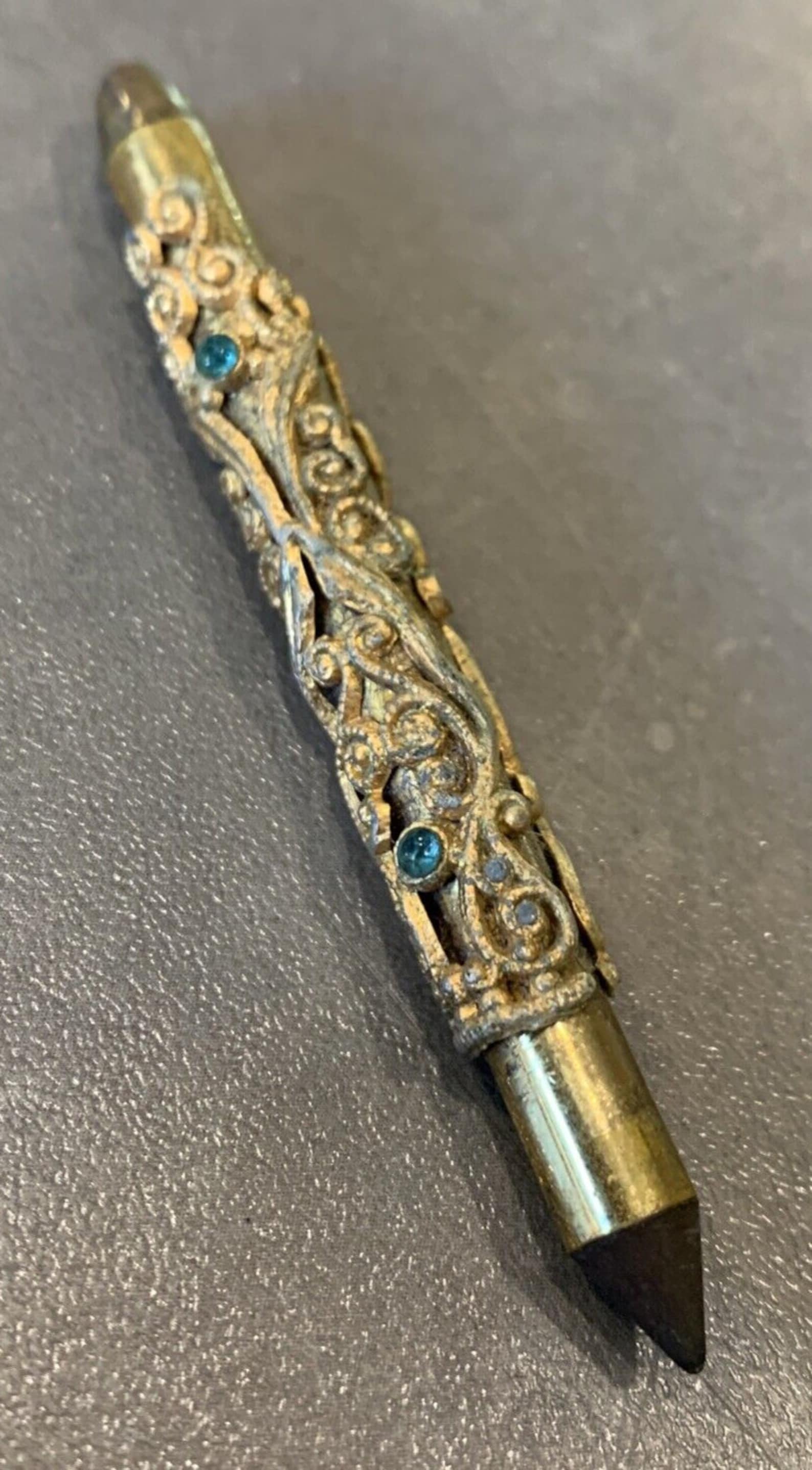 Old Ornate Gold Filigree Jeweled Pencil Pen Carbon Steel Metal READ - Etsy