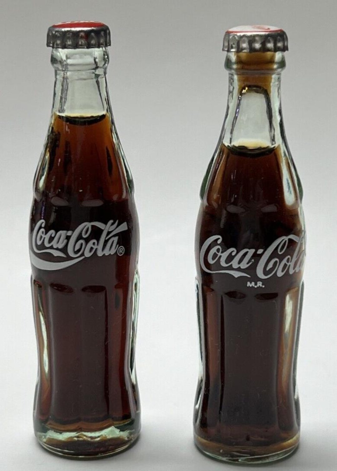 Vintage Lot of 2 Coca Cola Ribbon Miniature Contour Bottle Polar Bear ...